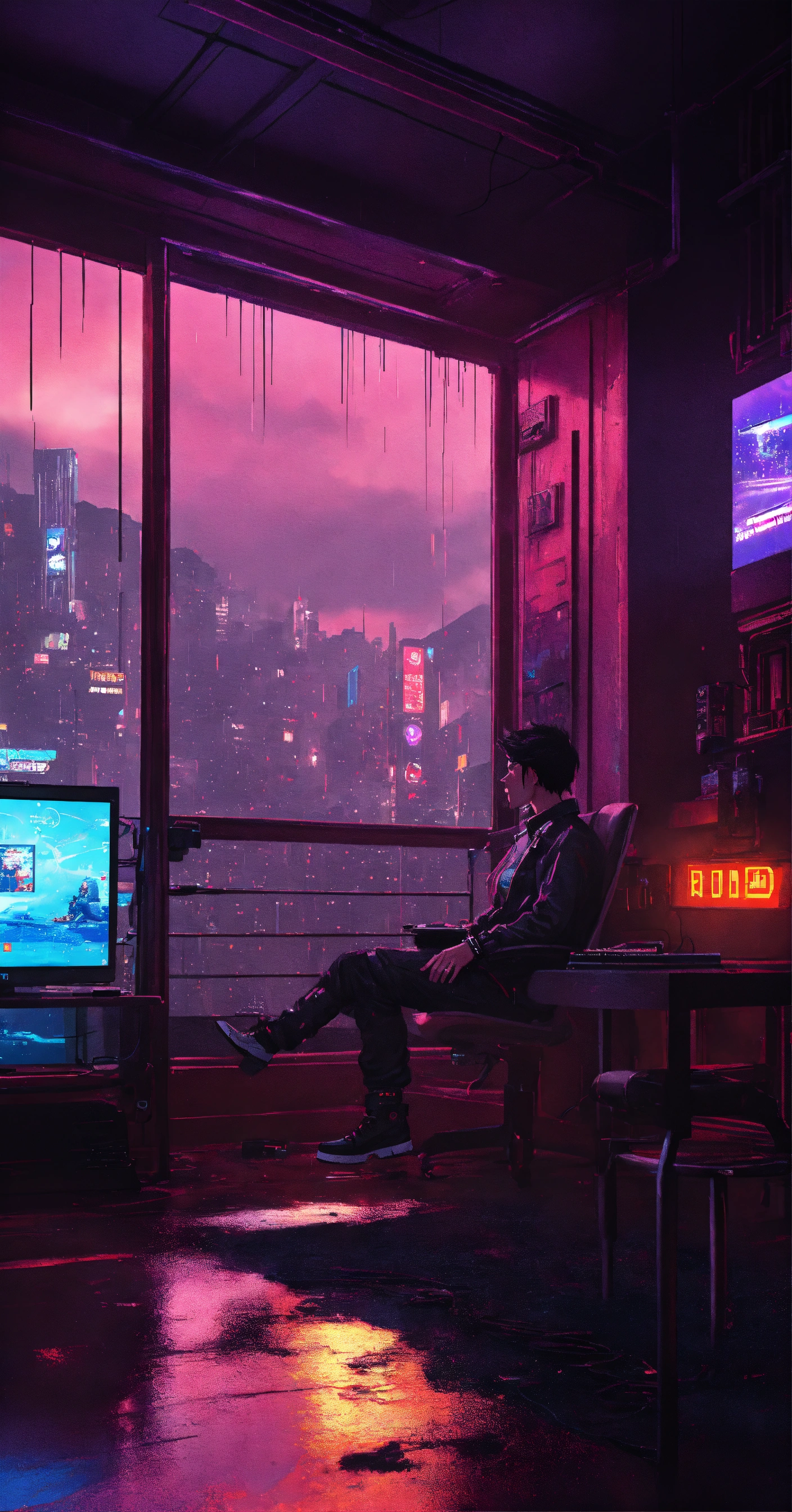 Lexica - 8k, cyberpunk , bedroom balcony , gaming pc setup, on dystopic ...