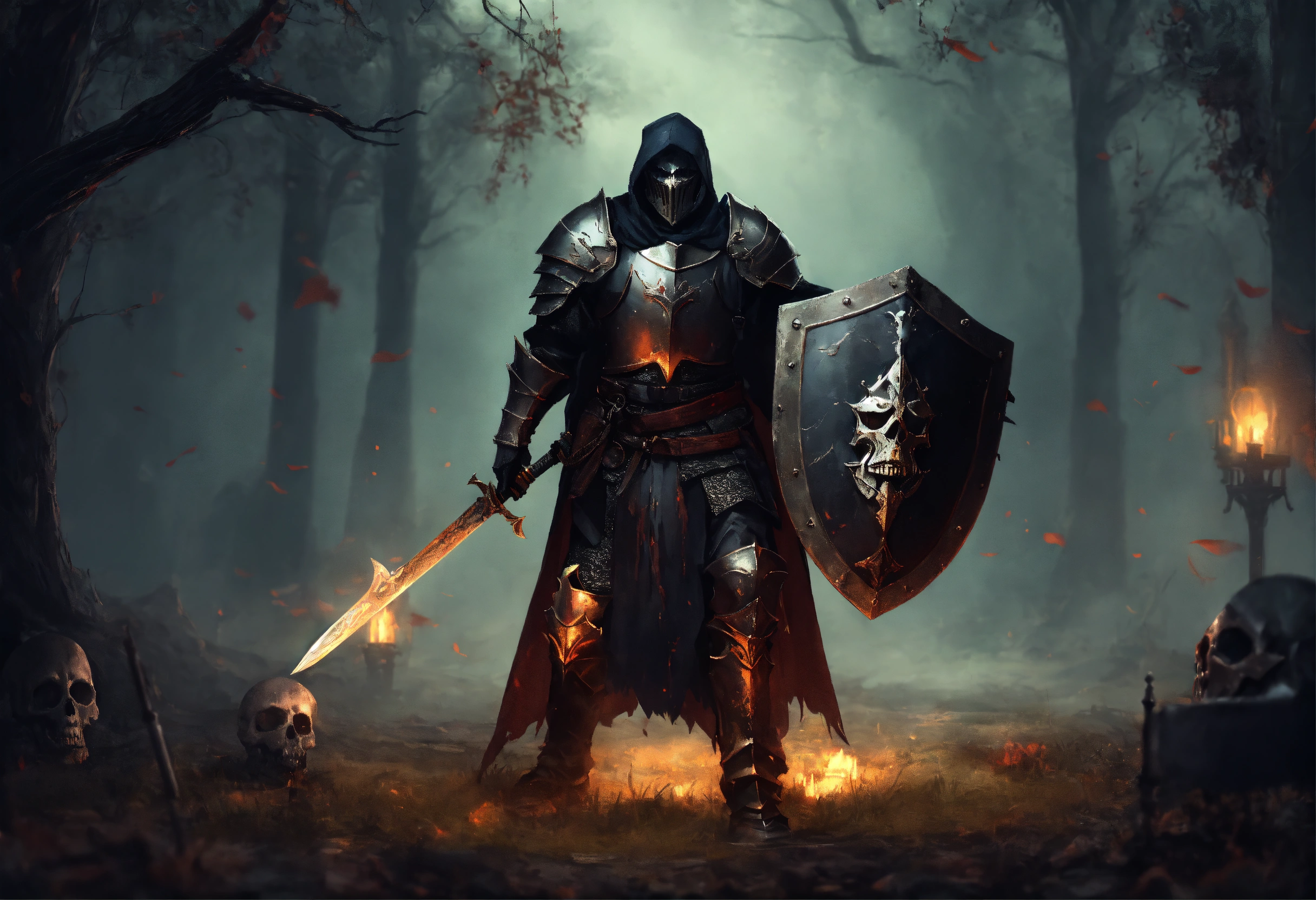 Lexica - Undead knight with a shield protecting a necromancer un dark ...