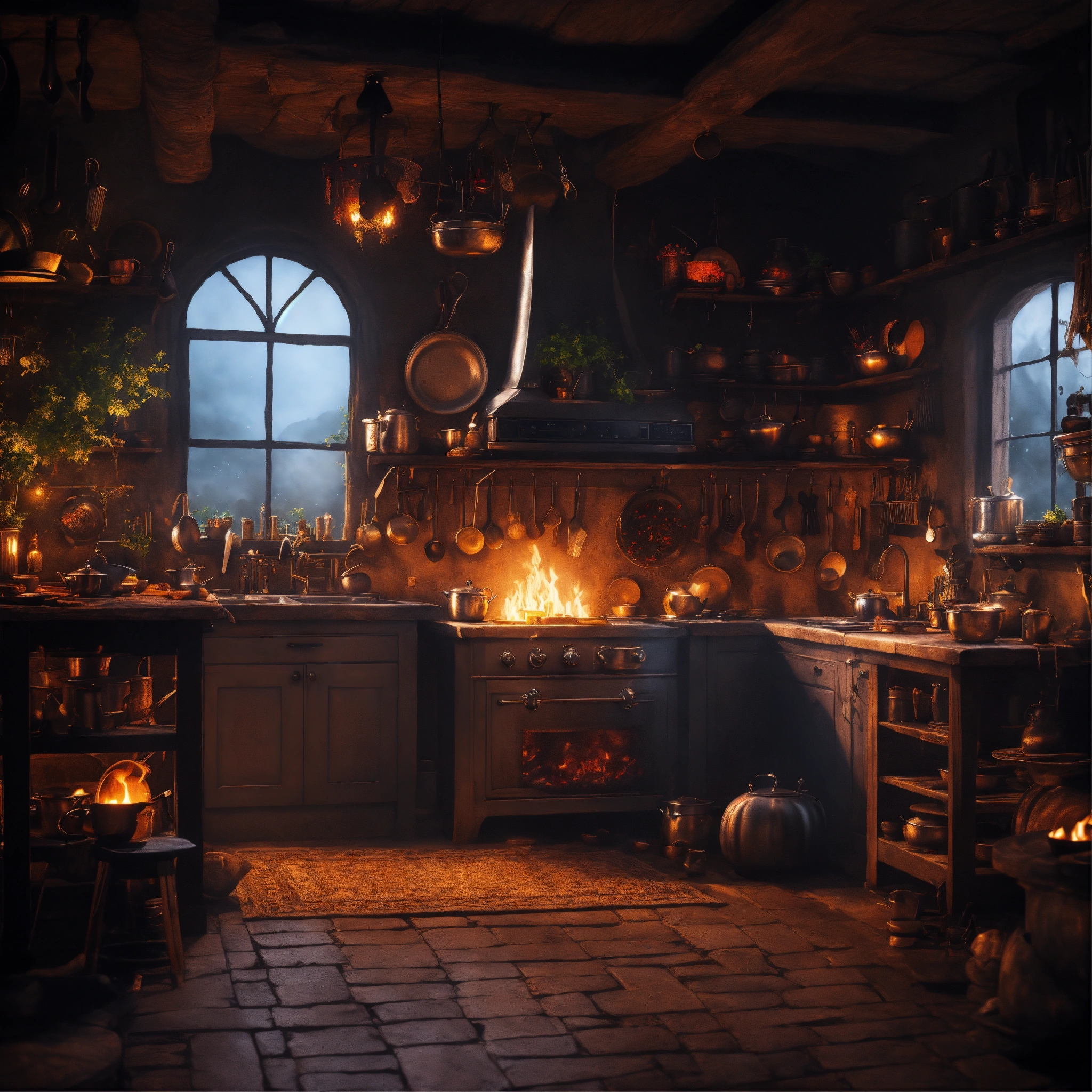 Lexica - Epic beautiful shot of a ultra detailed witch kitchen with a ...