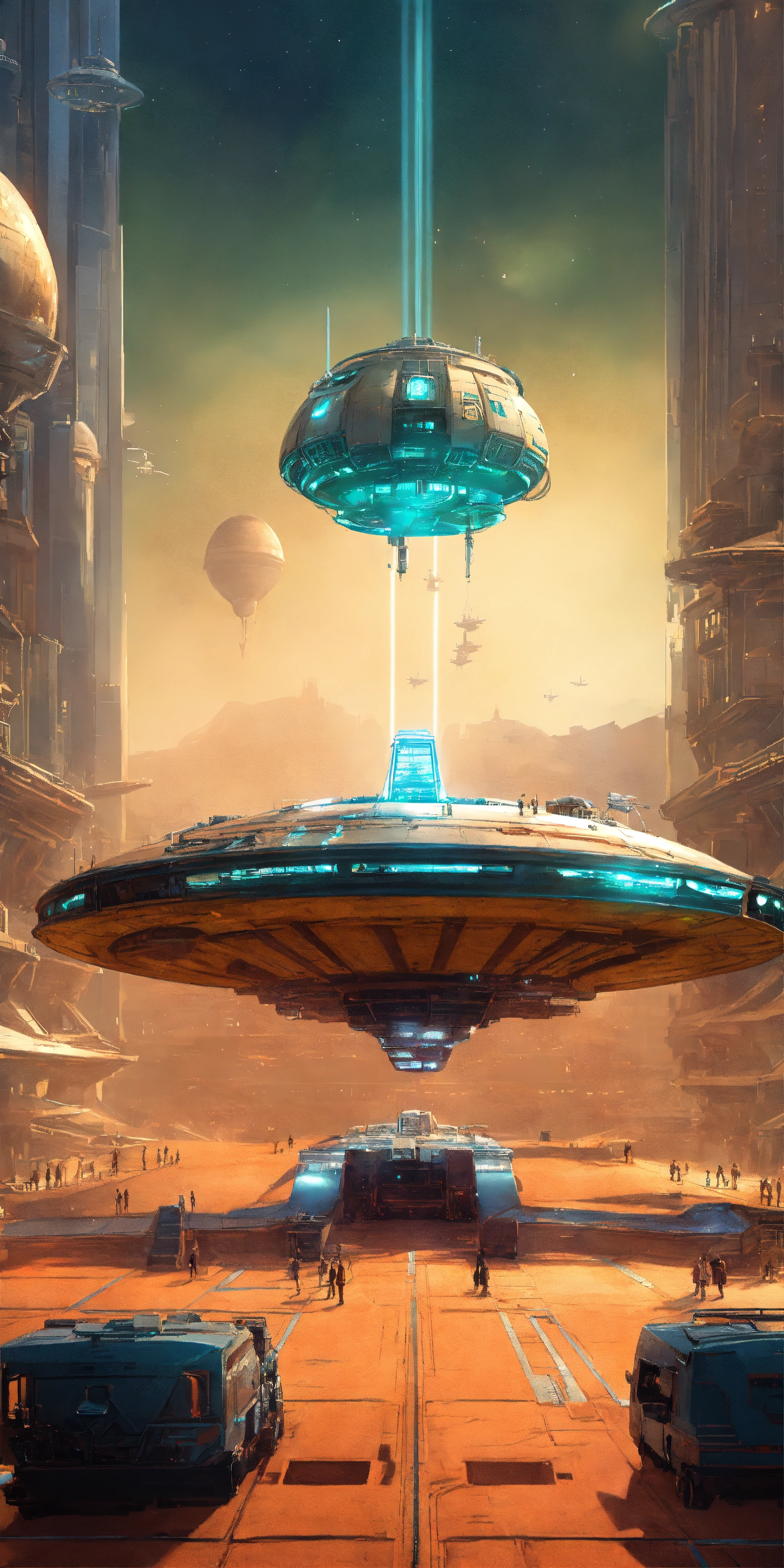 Lexica - A futuristic and alien-designed spaceship landing in an Earth ...