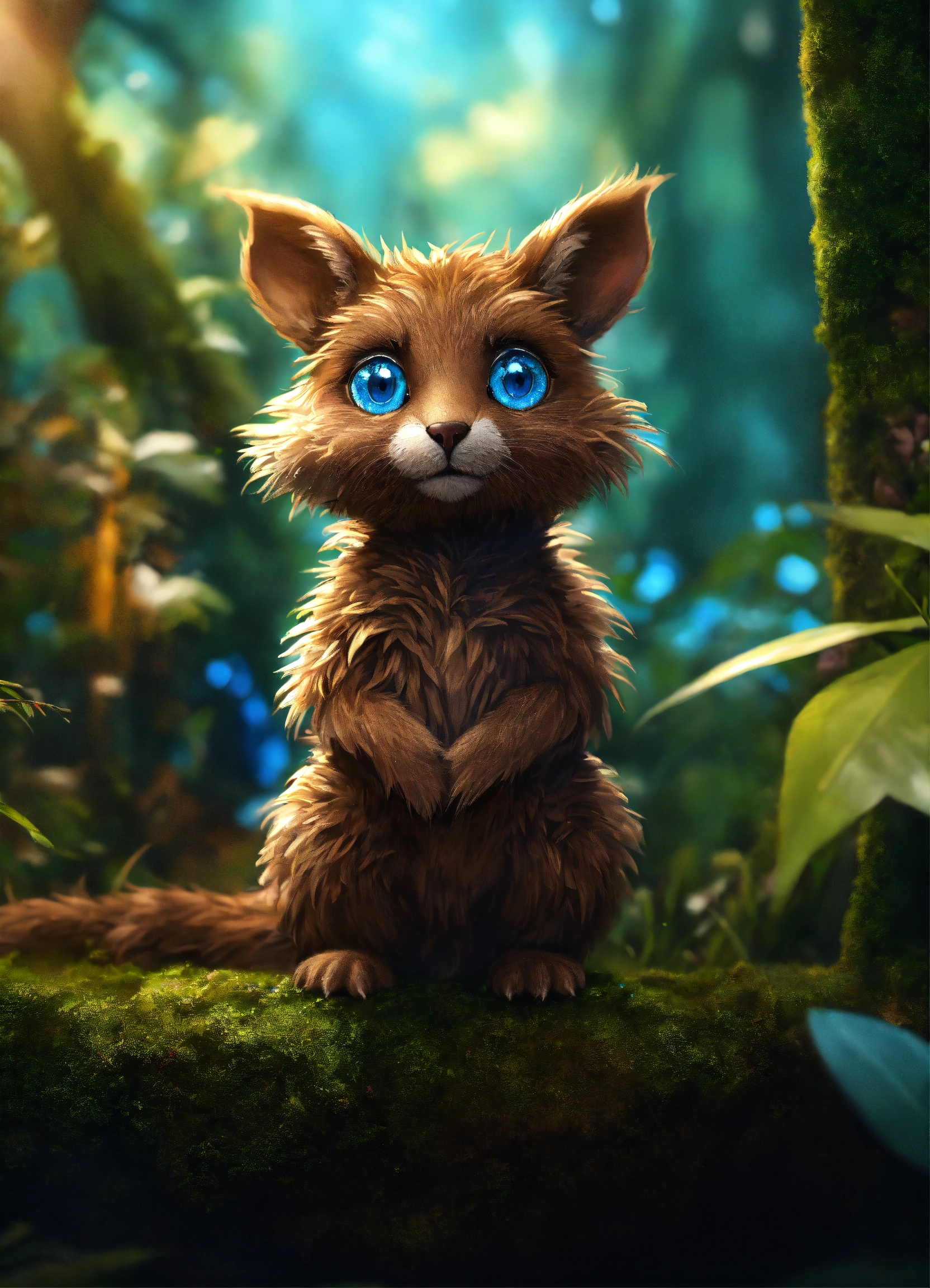 Lexica - Beautiful little furry brown creature full body with blue eyes ...