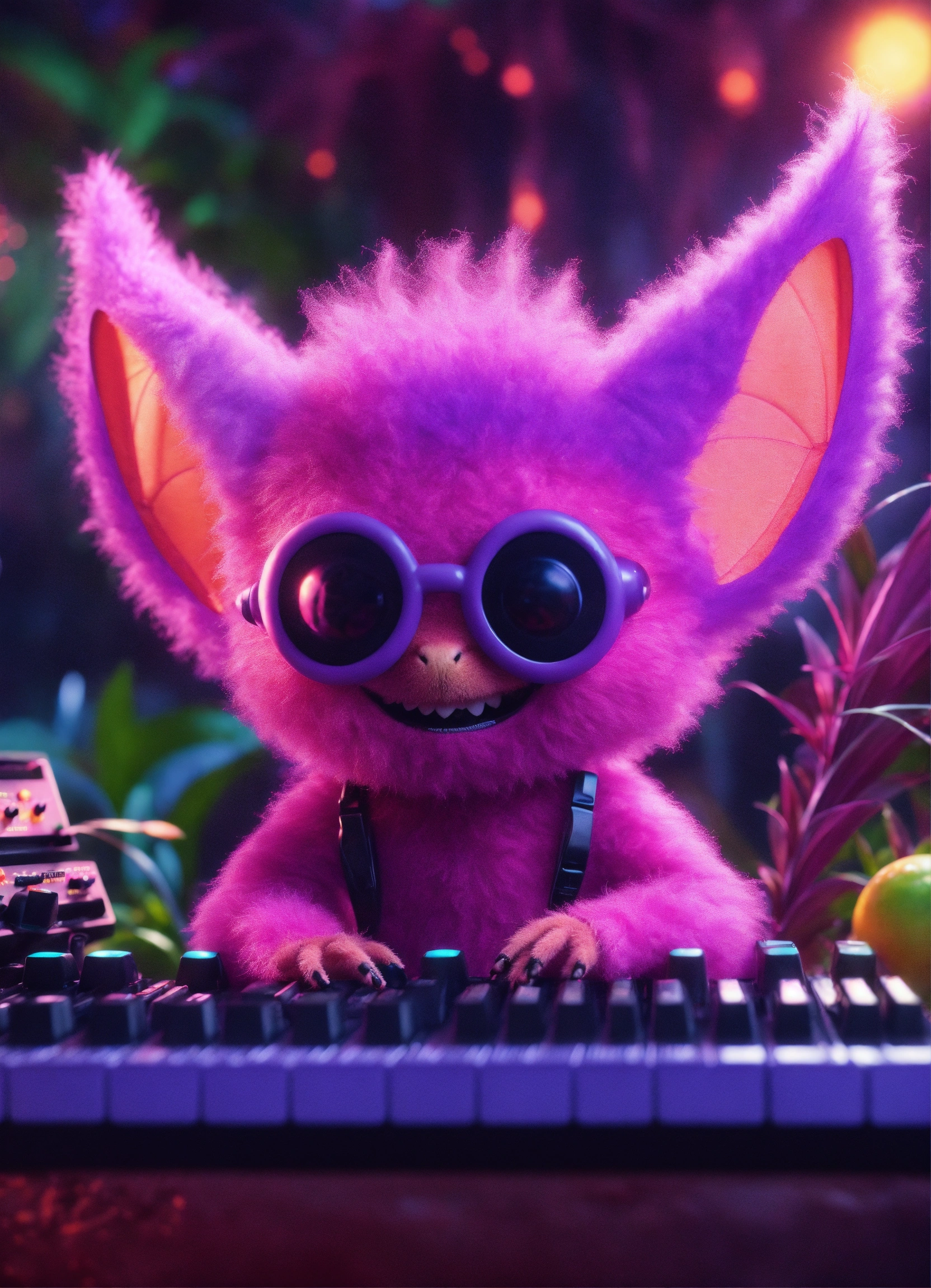 Lexica - Cute fuzzy pink and purple alien fruitbat character with bug ...