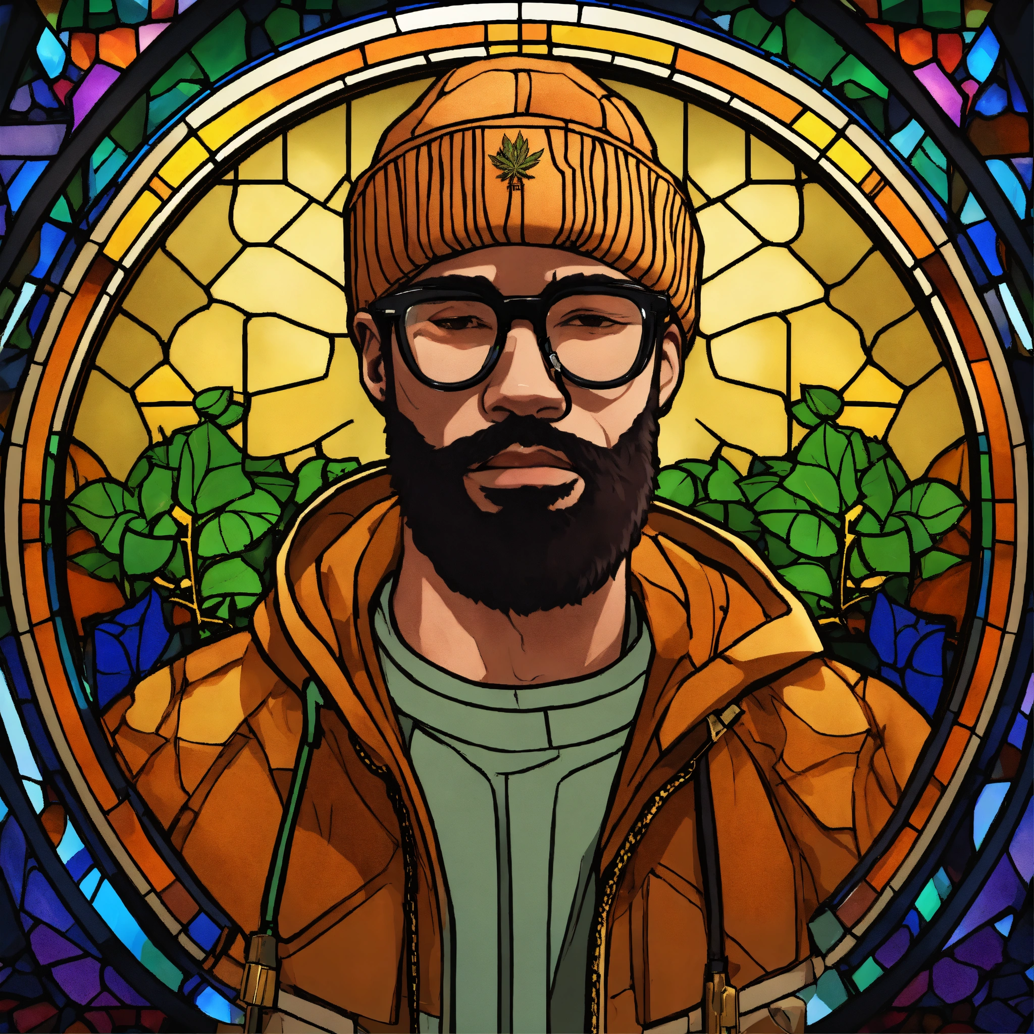 Lexica - HD, 4K, Background is a stained glass with images in the ...