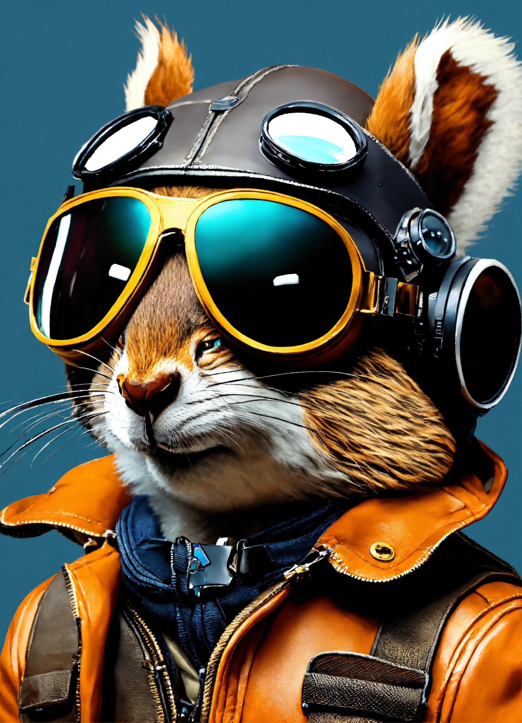 Lexica - A cute squirrel pilot wearing an aviator jacket and goggles