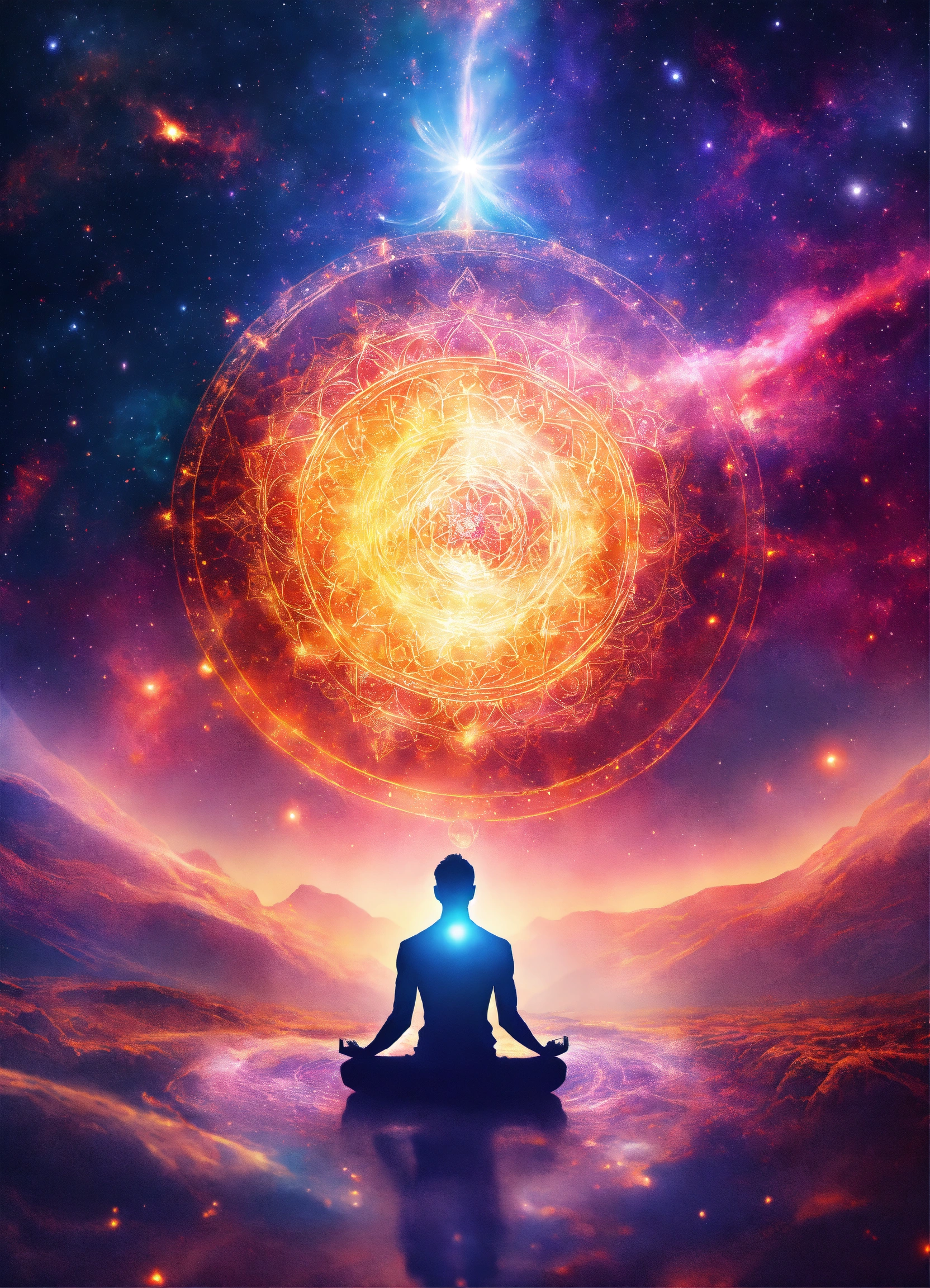 Lexica - A person meditating, with their translucent astral form ...