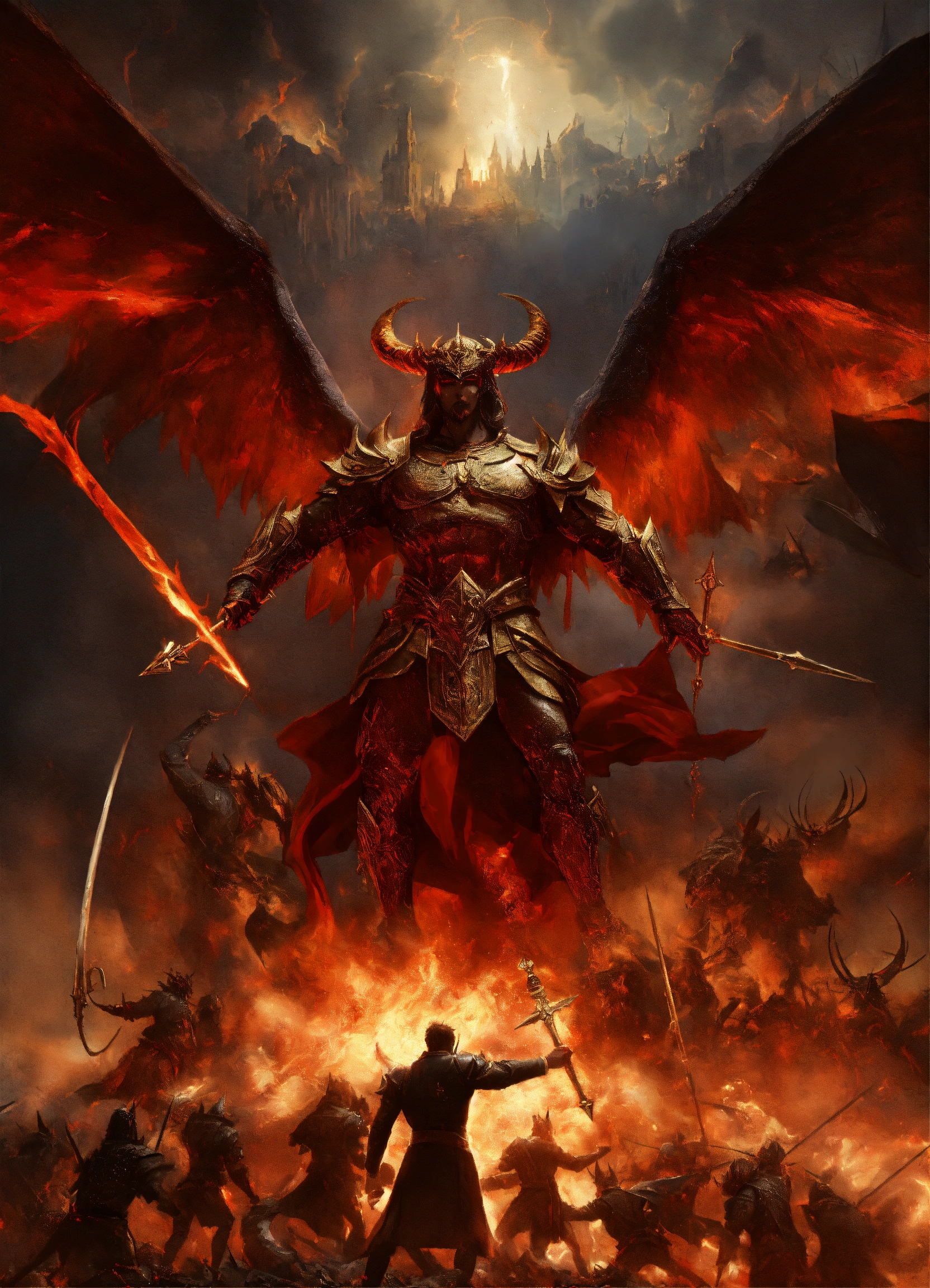 Lexica - Lucifer waging a war against god, huge war scene