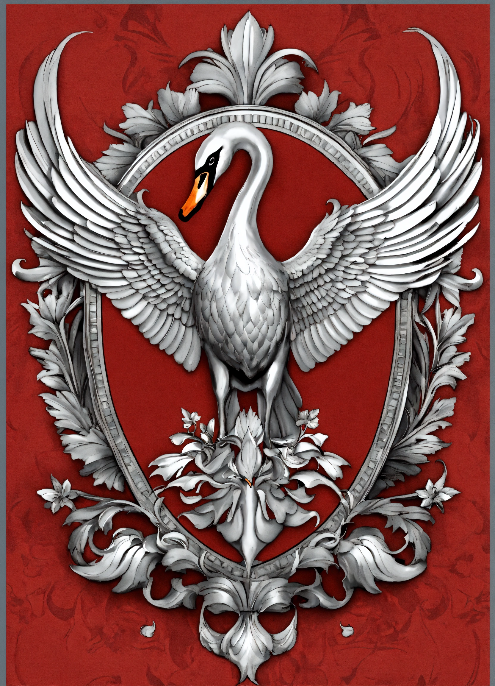 Lexica - Heraldry coat of arms for a swan, art neavou, silver swan