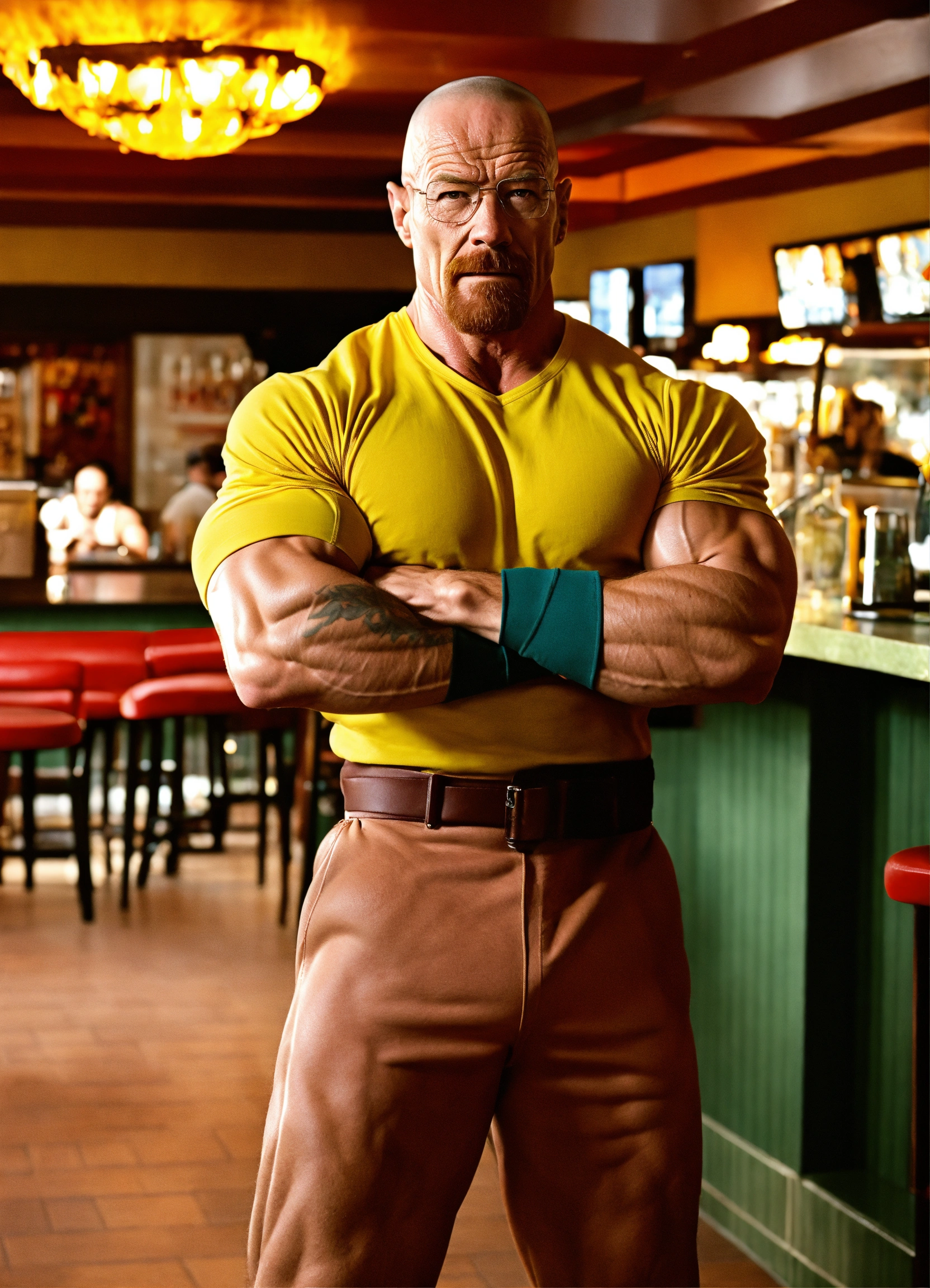 Lexica - Bodybuilder Walter White standing in a restaurant