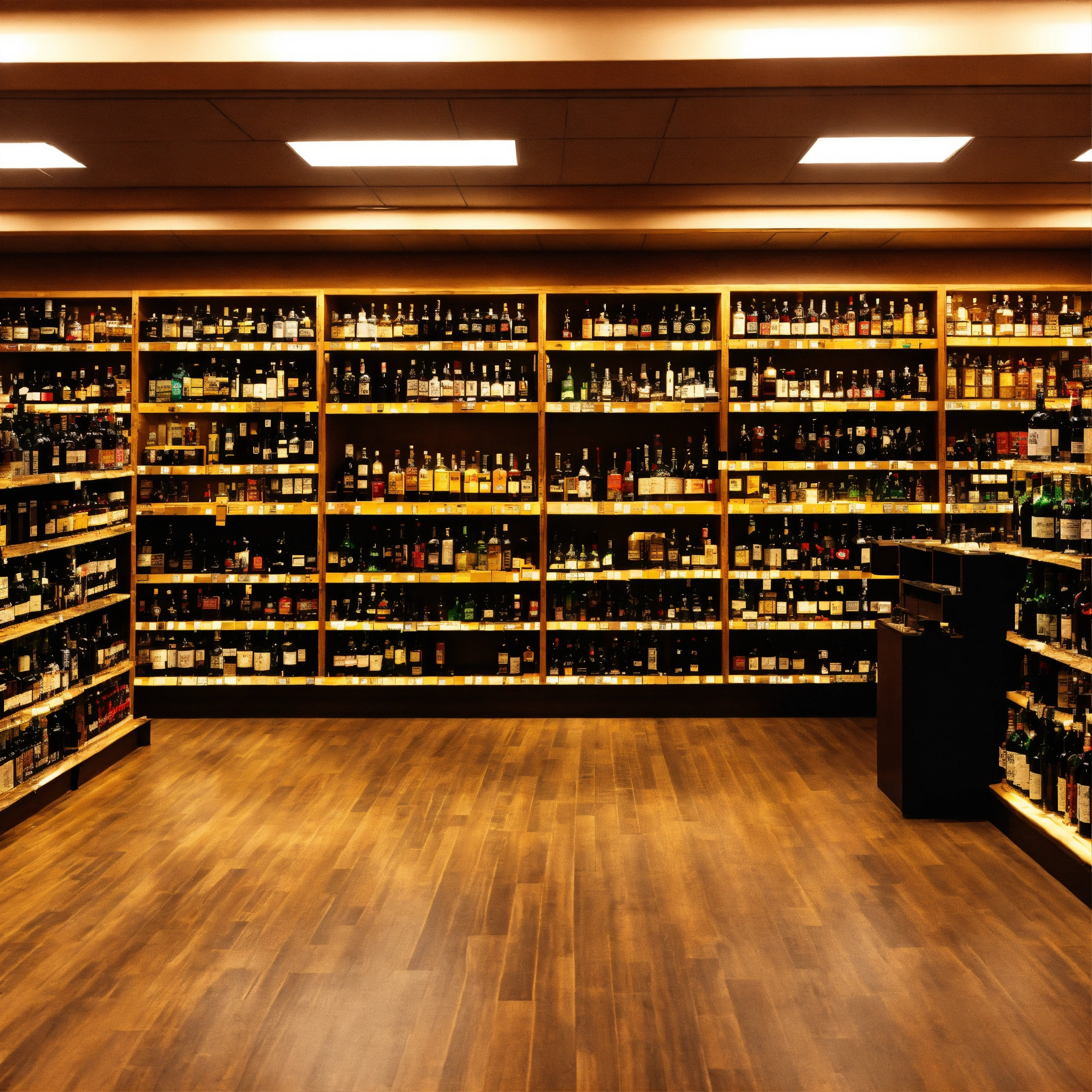 Lexica - A photo of a liquor store. The store is well-stocked with a ...