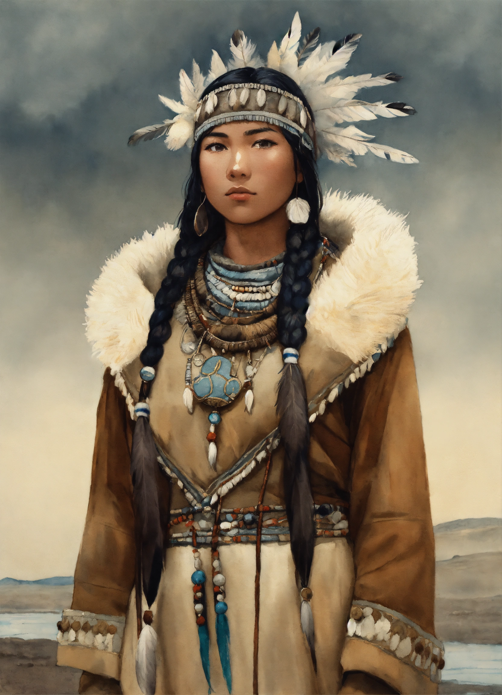 Lexica - Full body Illustration of an inuit woman, young, 18 years old ...