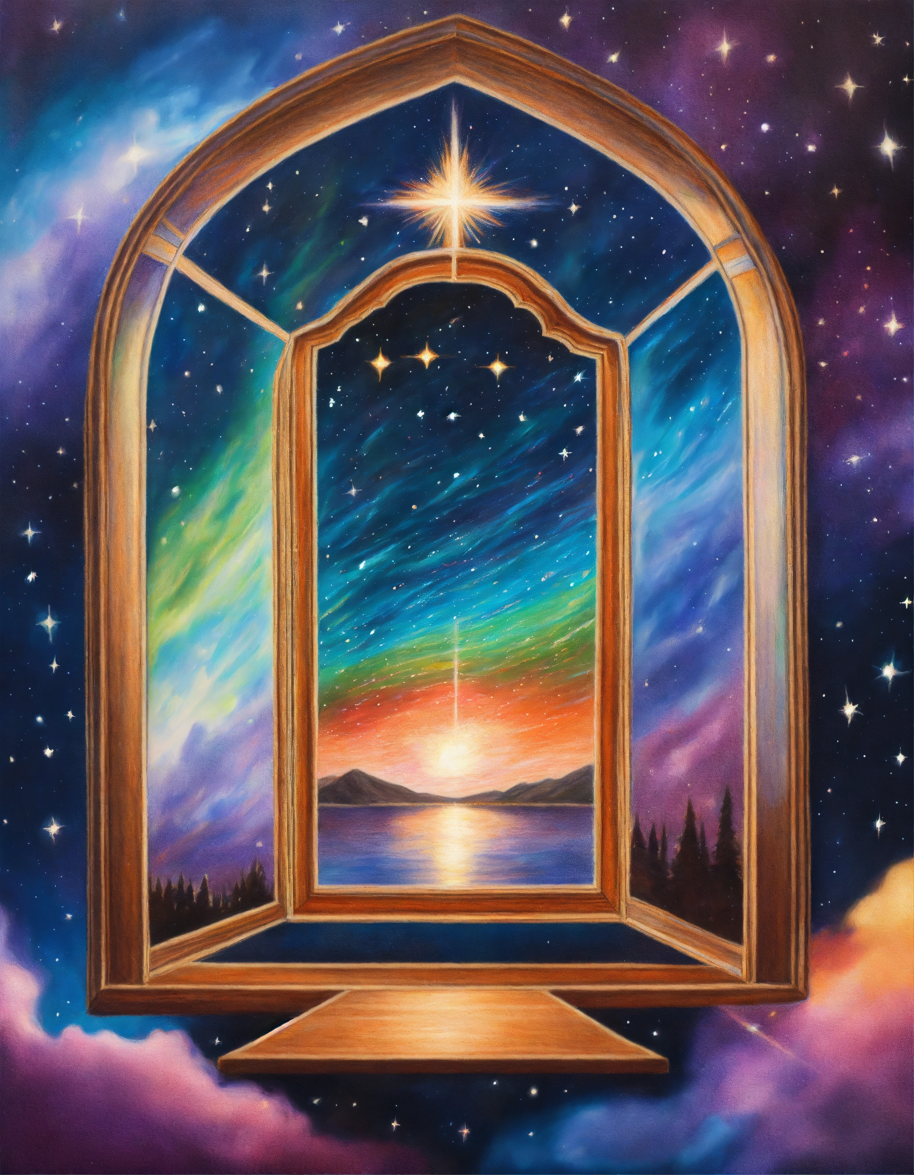 Lexica - Realistic colored pencil drawing of a magic celestial mirror ...