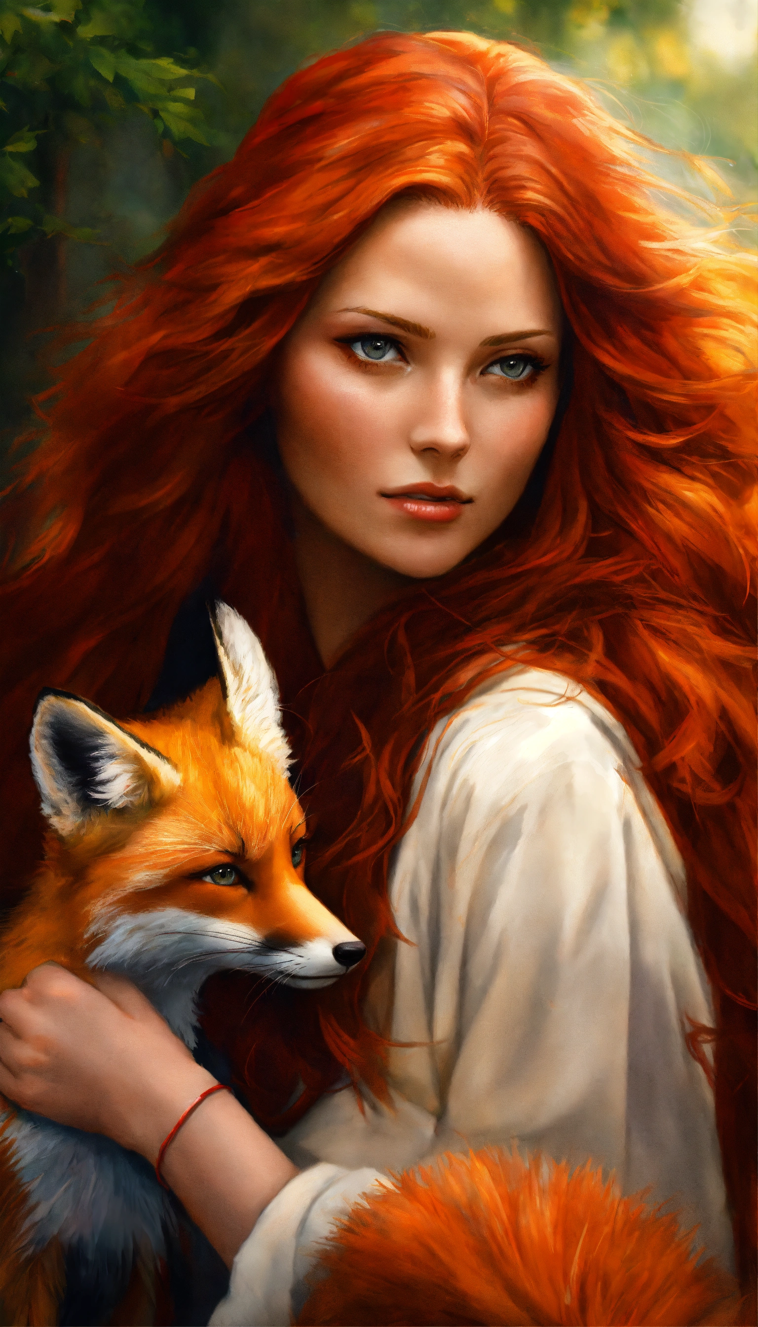 Lexica - Drawing of a red-haired woman with a cunning look stroking a ...