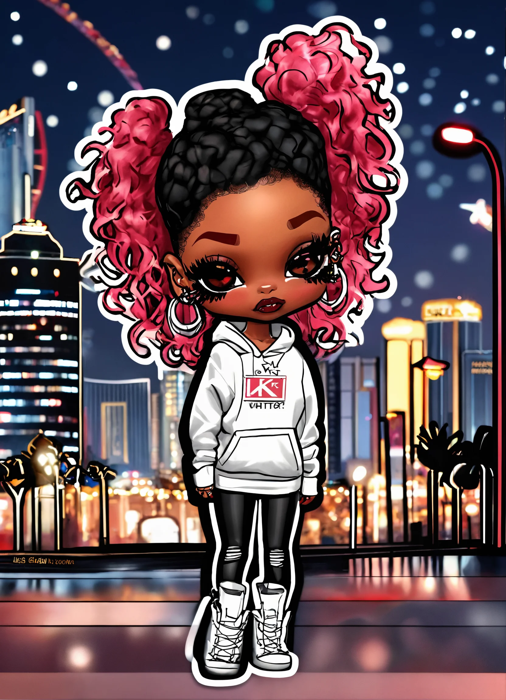 Lexica - Chibi sticker of tan skin tone Beautiful Black Woman women red ...