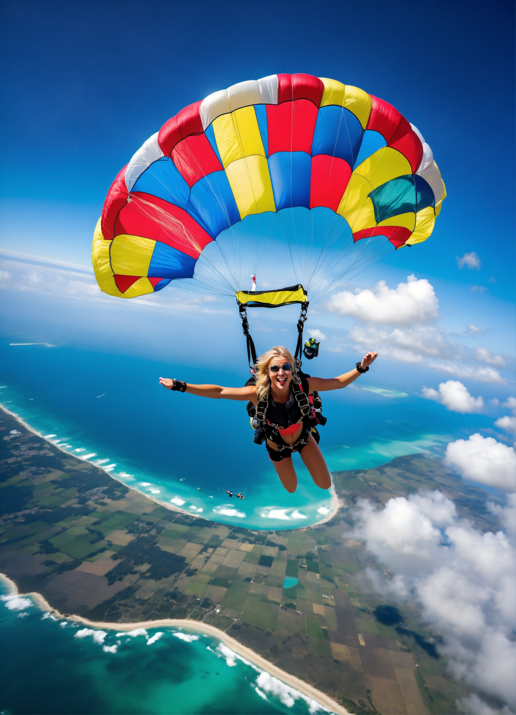 Lexica - A blonde woman skydiving jumping out of a plane with a ...