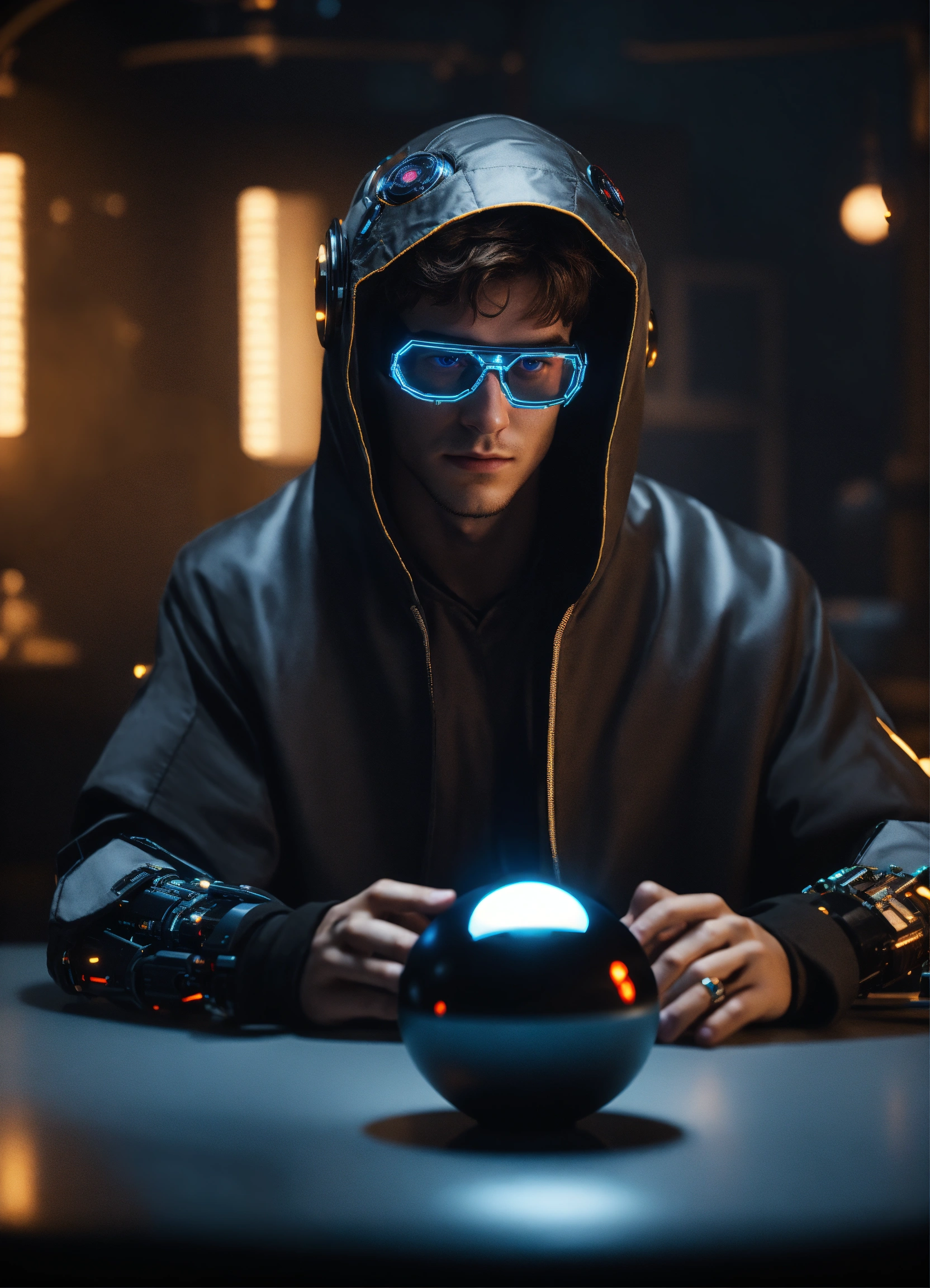 Lexica - Nerdy 25 year old male cyborg hacker wearing futuristic ...
