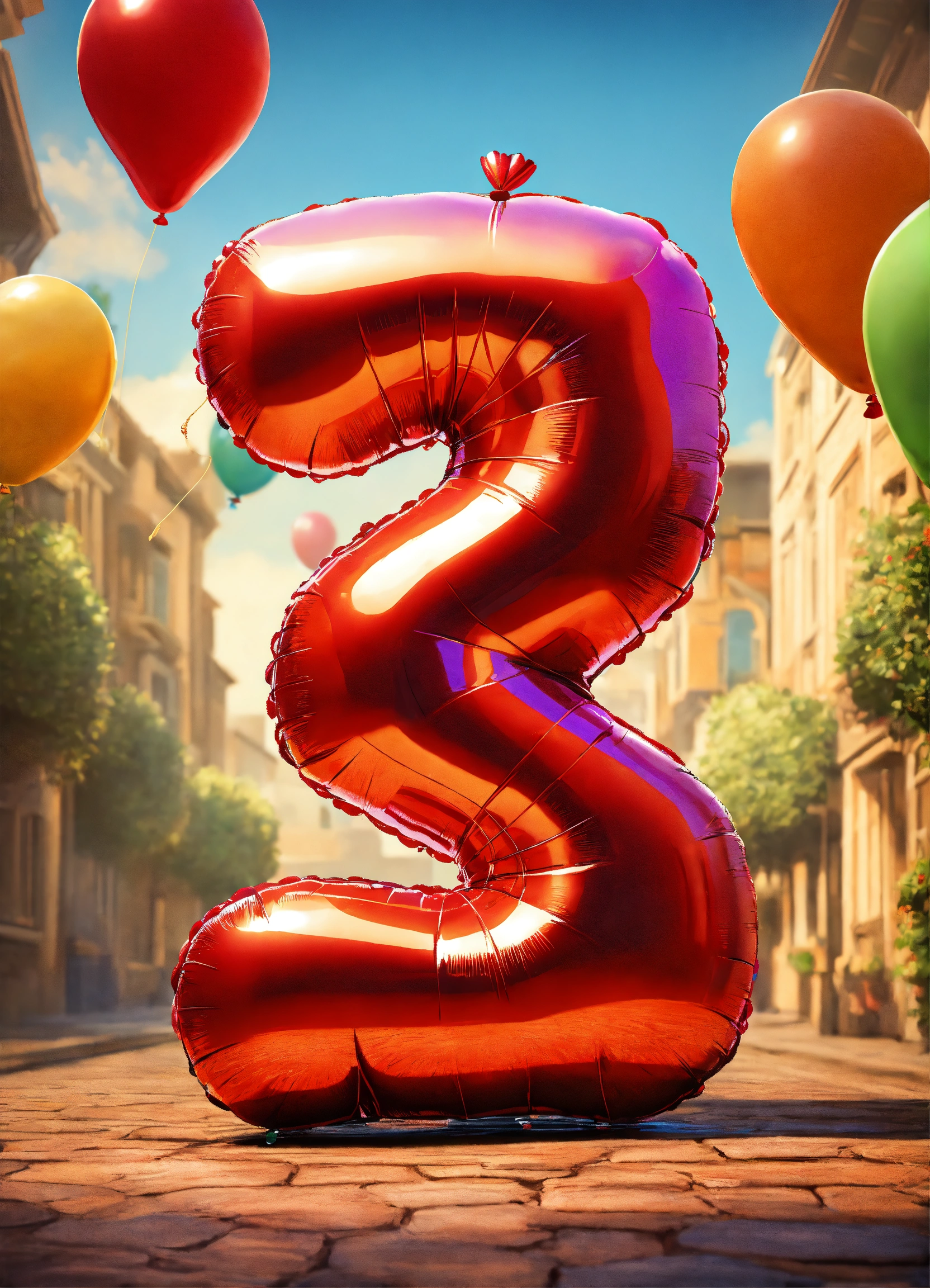 Lexica - Balloon in shape of the number 2, cartoon style, well shaded ...