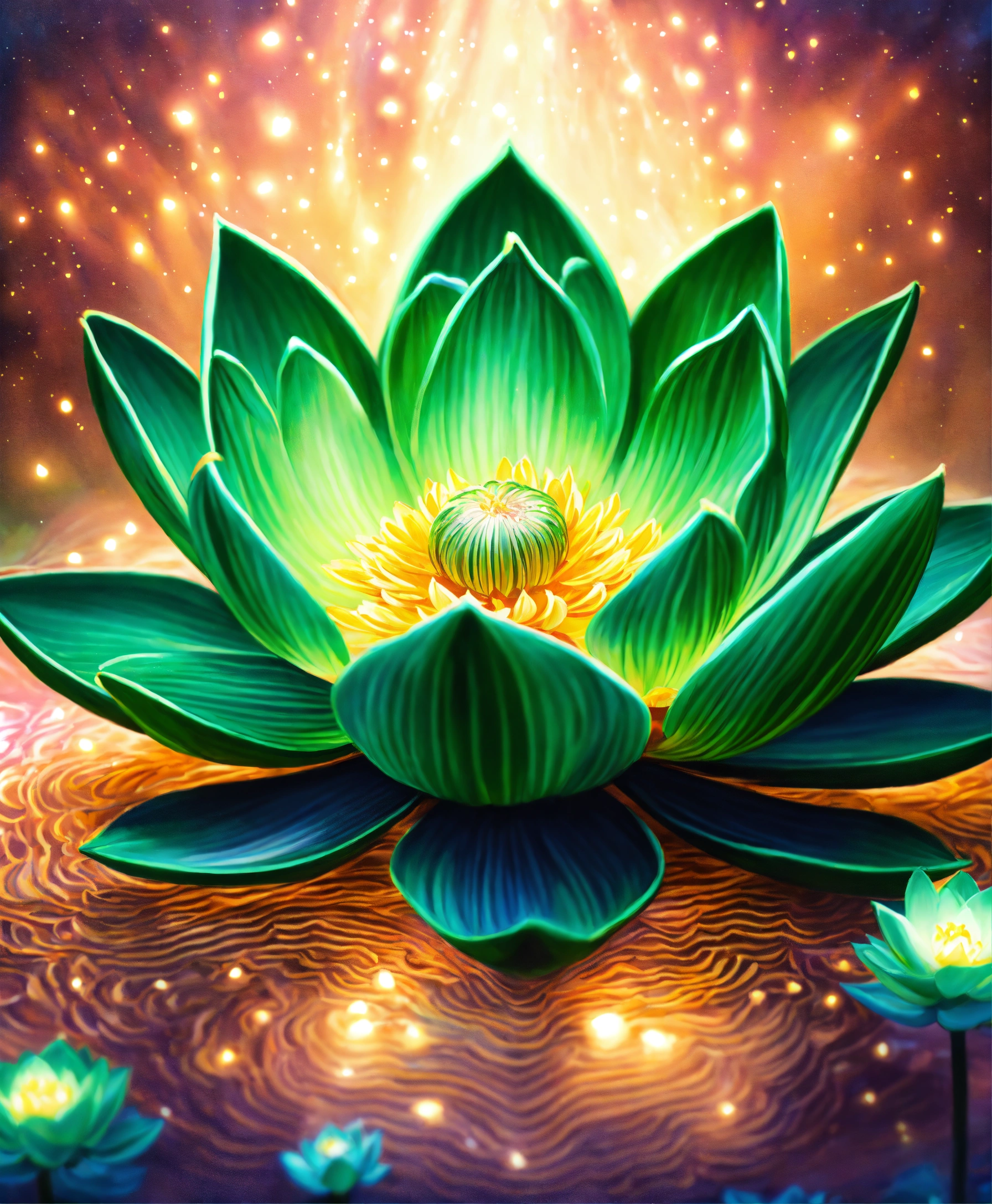 Lexica - Colored pencil drawing full view of green lotus with a ...