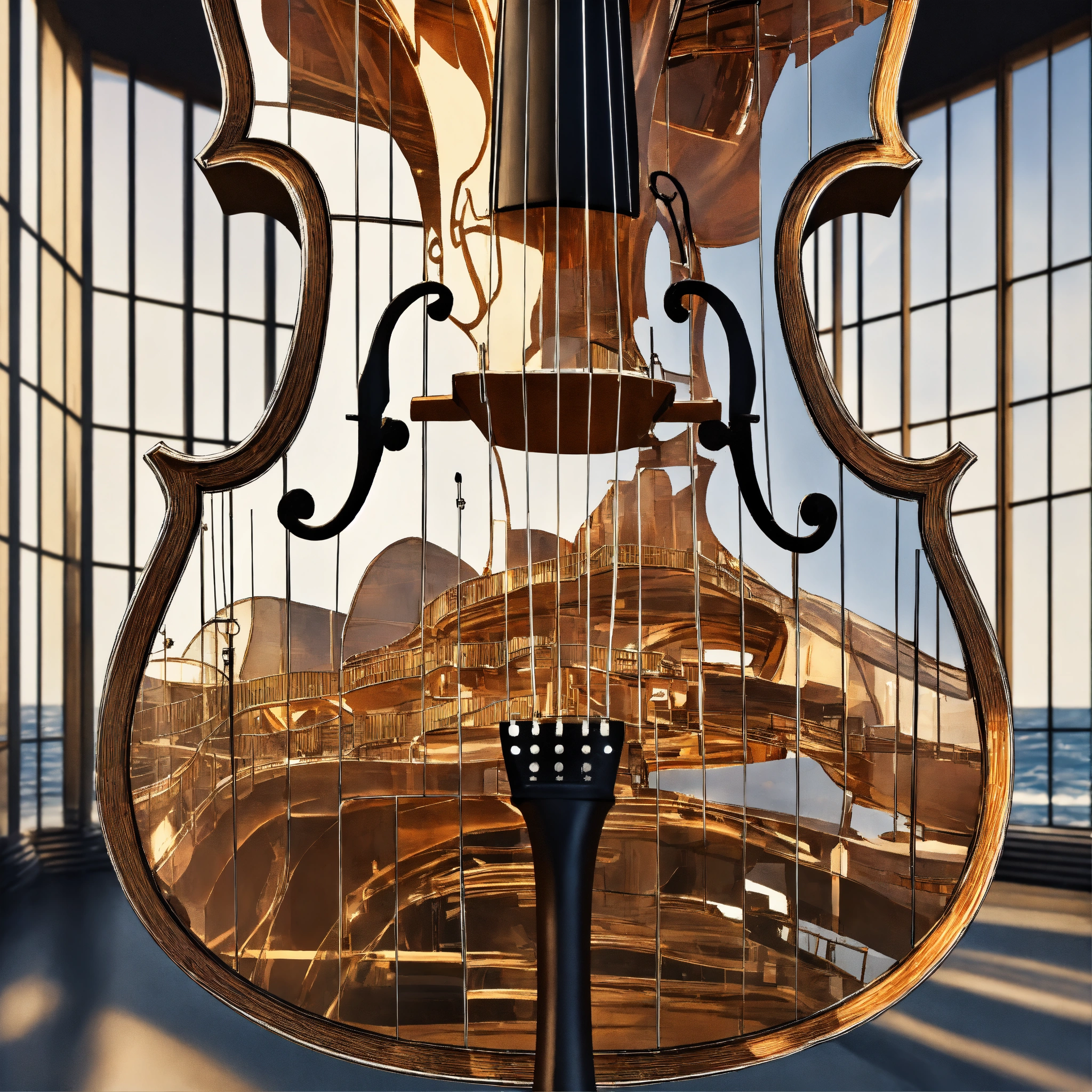 Lexica - A photorealistic closeup view of inside a transparent cello ...