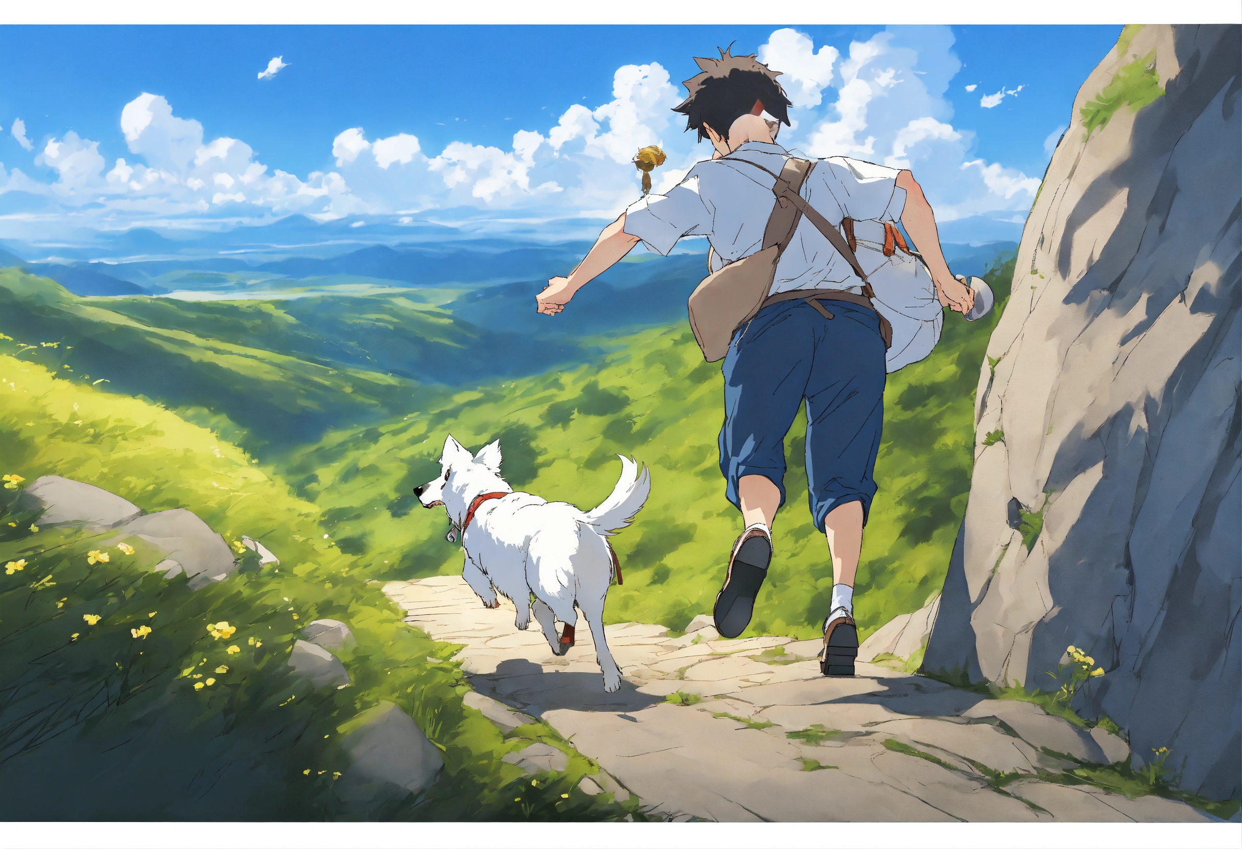 Lexica - Anime-style young man walking joyfully, he topple over the ...