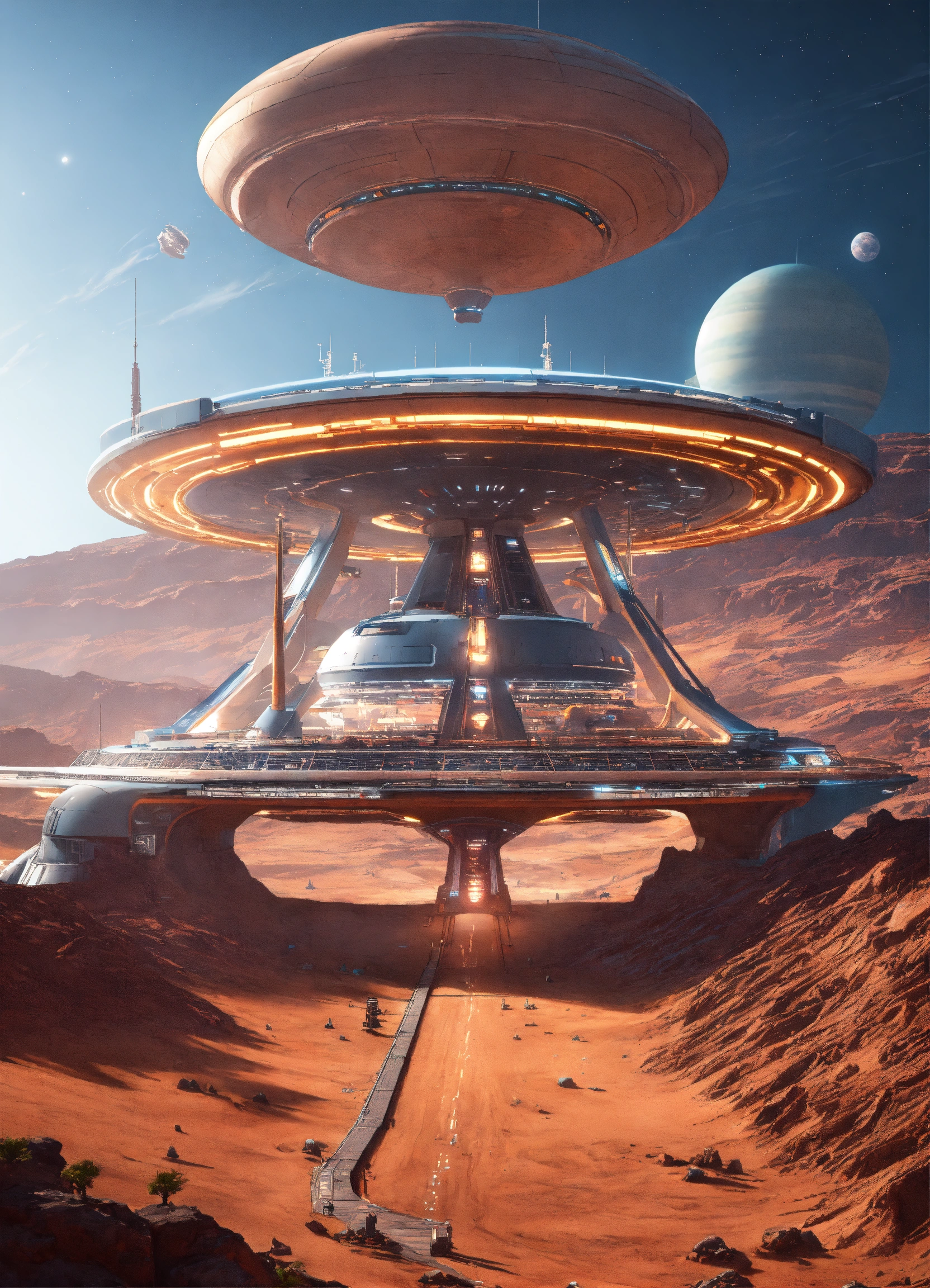 Lexica - Spaceport orbiting a nearby planet in space, futuristic, sci ...