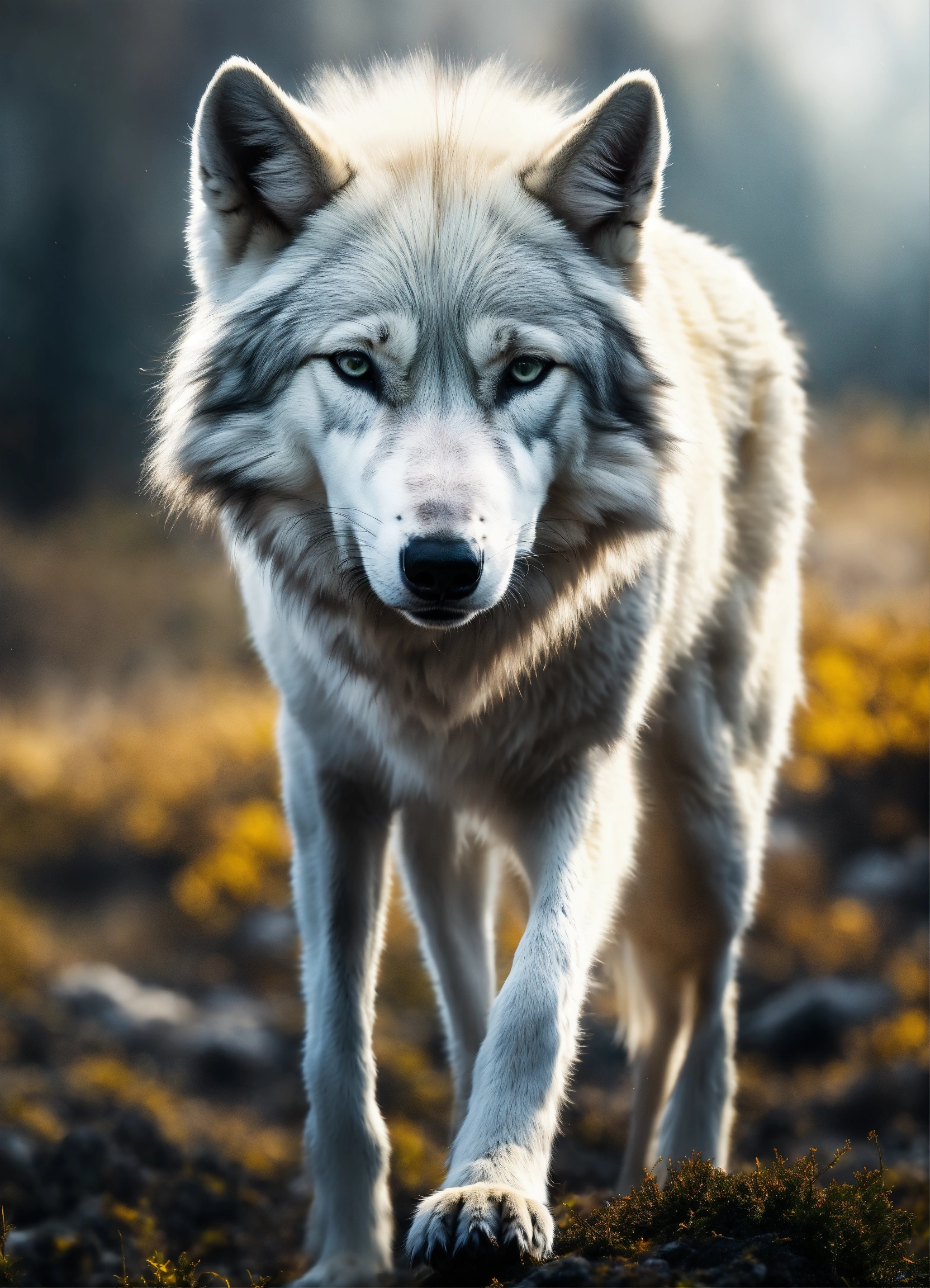 Lexica - A white wolf with a black spot on its chest, spreading out in ...