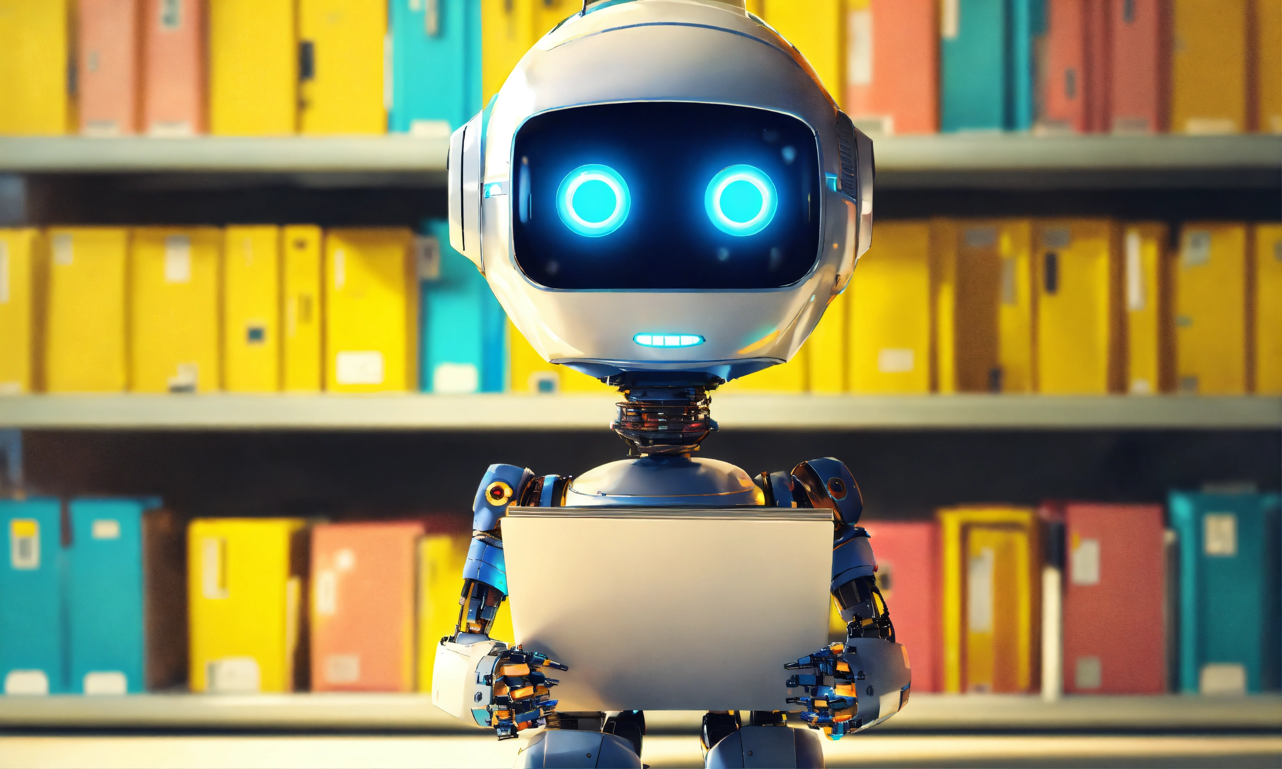 Lexica - Cute robot creature holding profile folder, looking to a ...