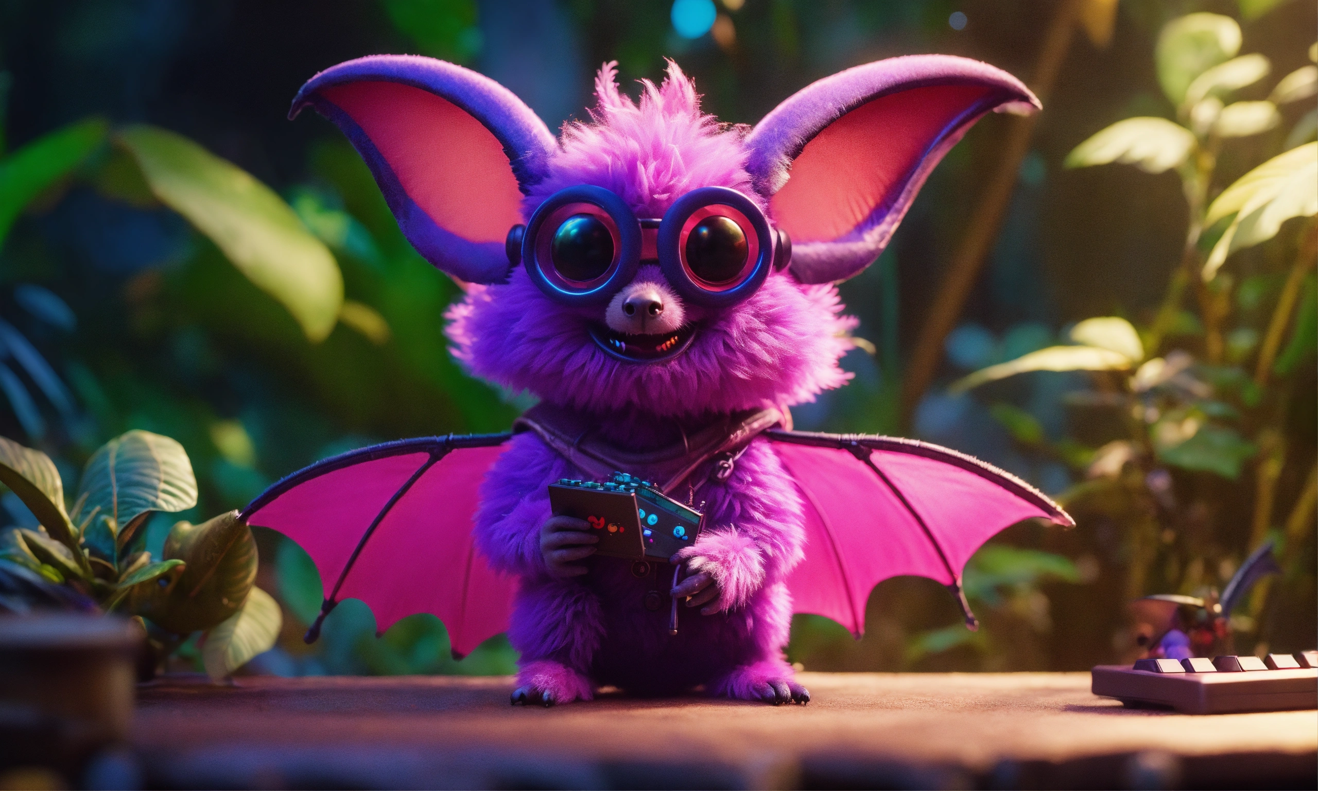 Lexica - Crazy cute fuzzy pink and purple alien fruitbat character with ...