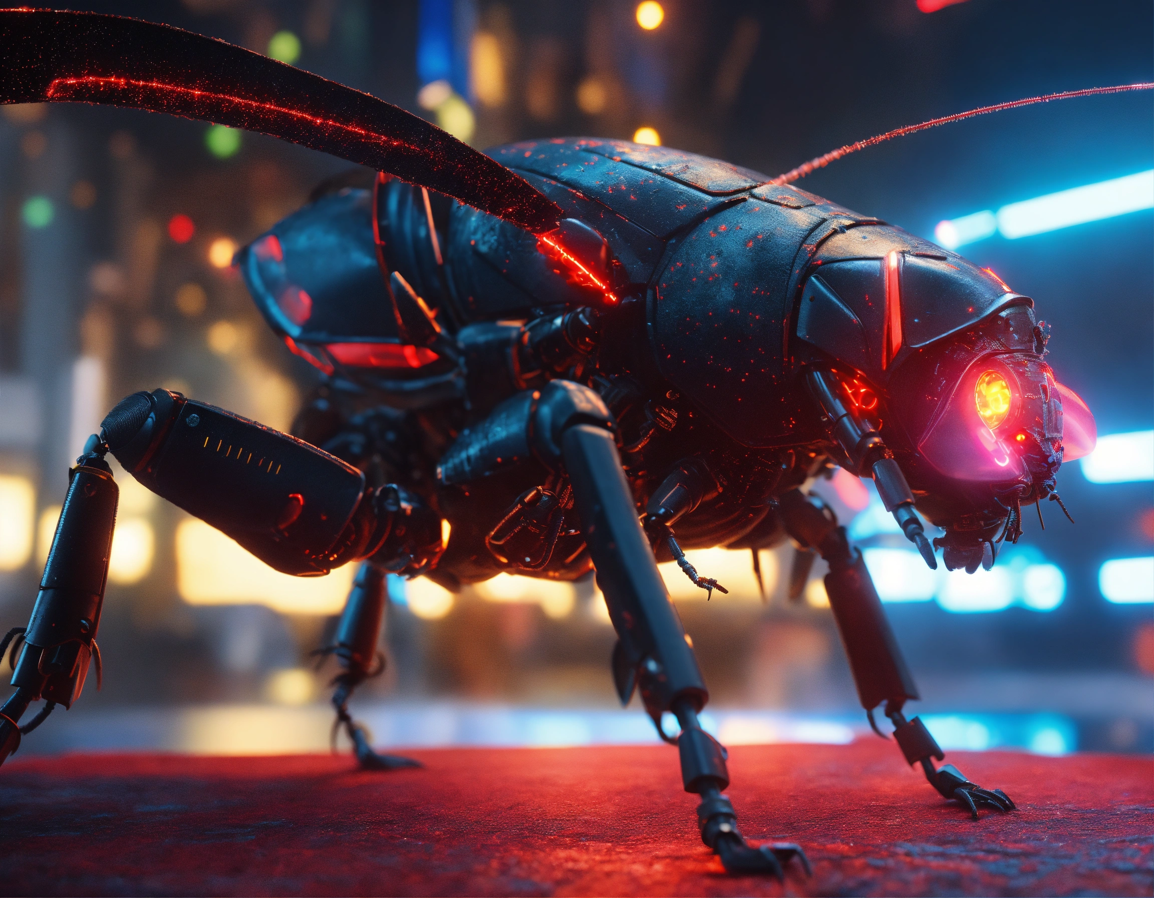 Lexica - Zoom out shot of standing black cockroach faced humanoid with ...