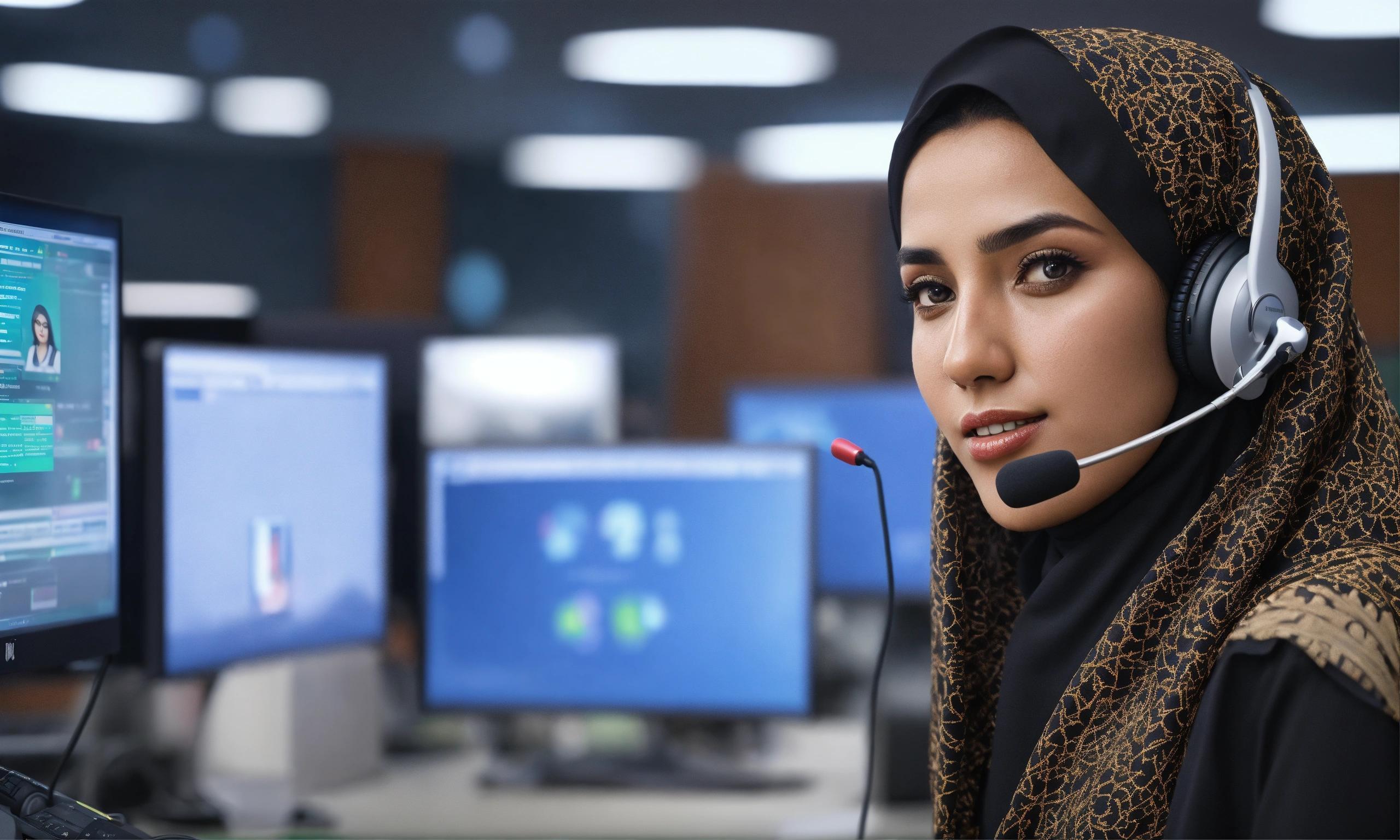 Lexica - Saudi weman, in call center, photo-realistic, 8K, high definition
