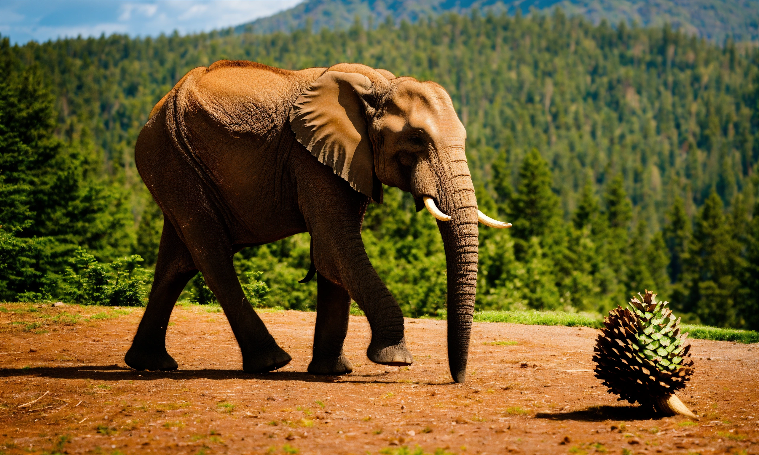 Lexica - Elephant stomping pinecone