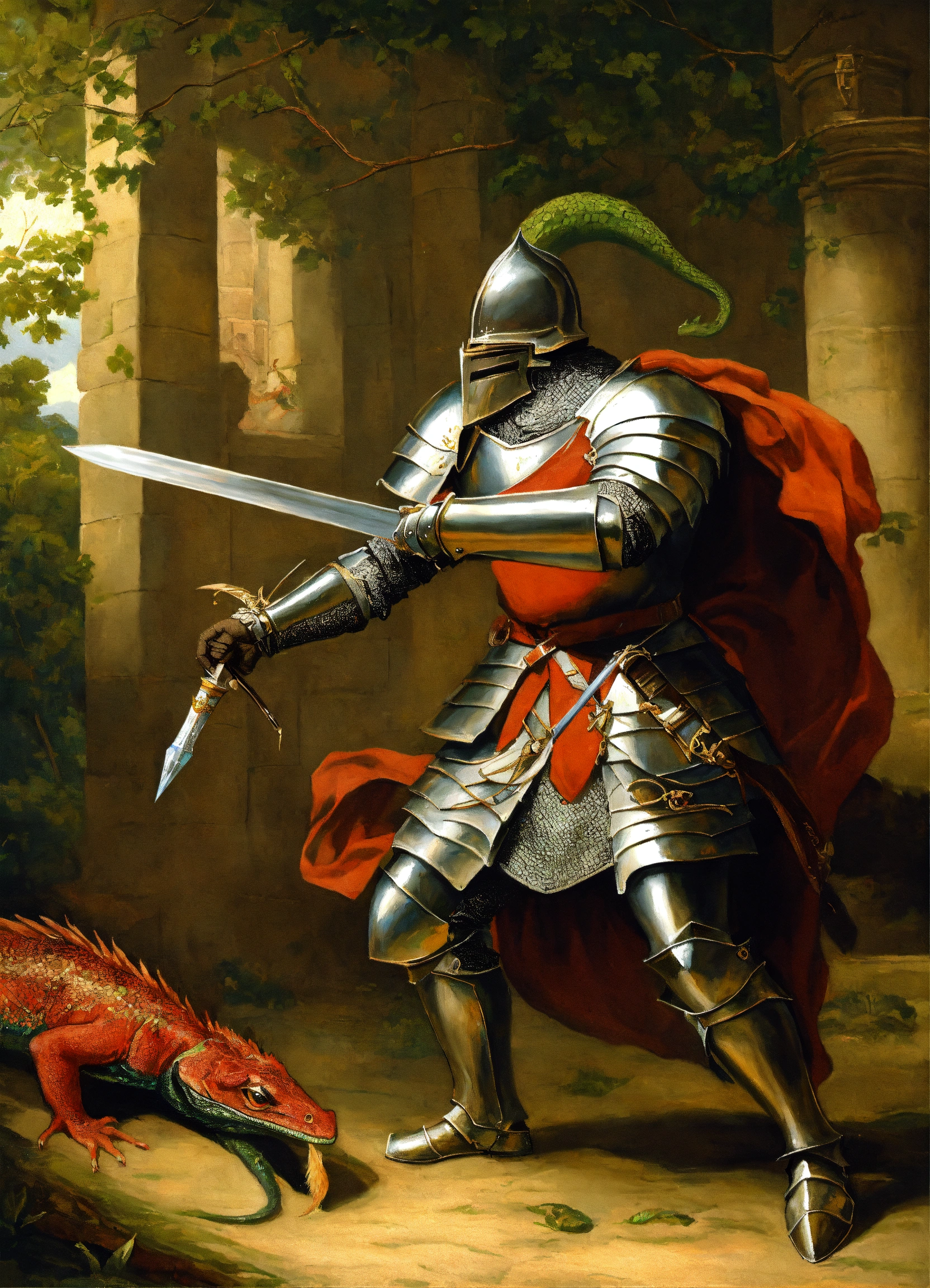 Lexica - Painting of a knight killing a basiliscus