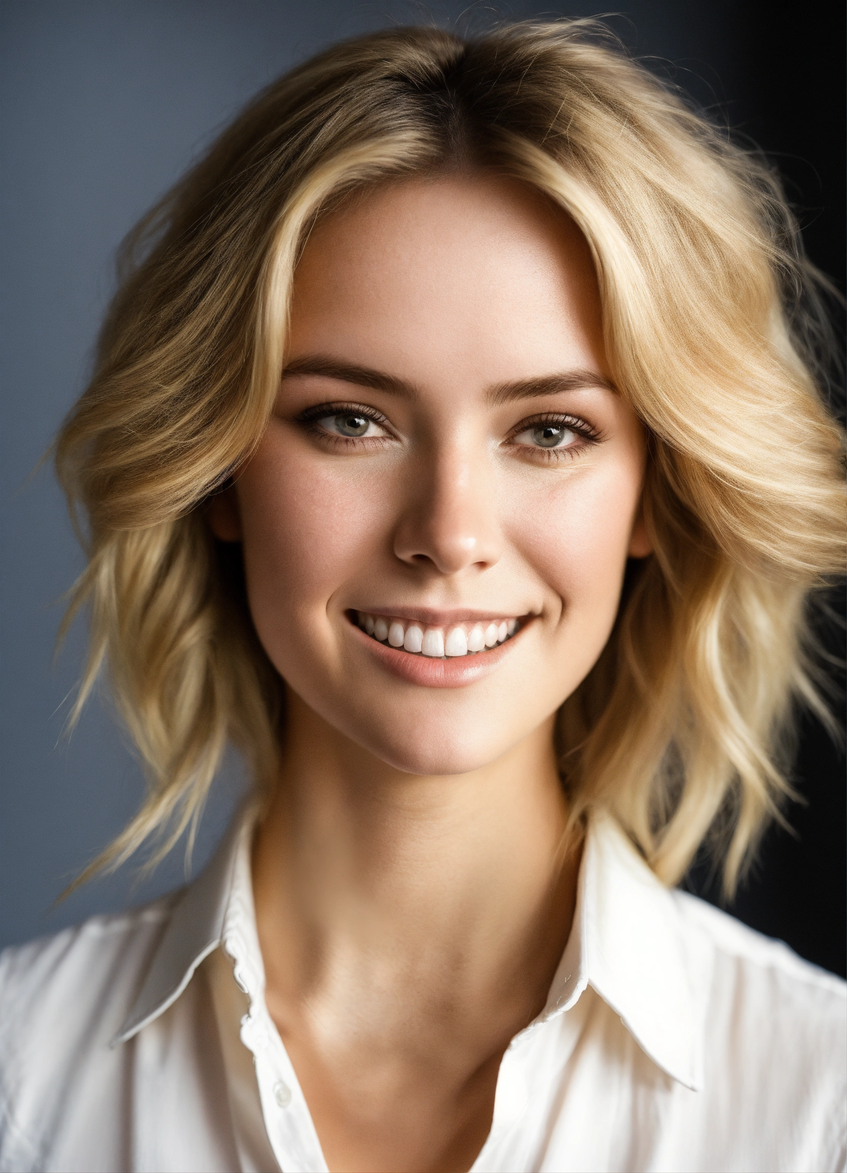 Lexica - A young woman triumphant looking, presenter ,portrait, neutral ...