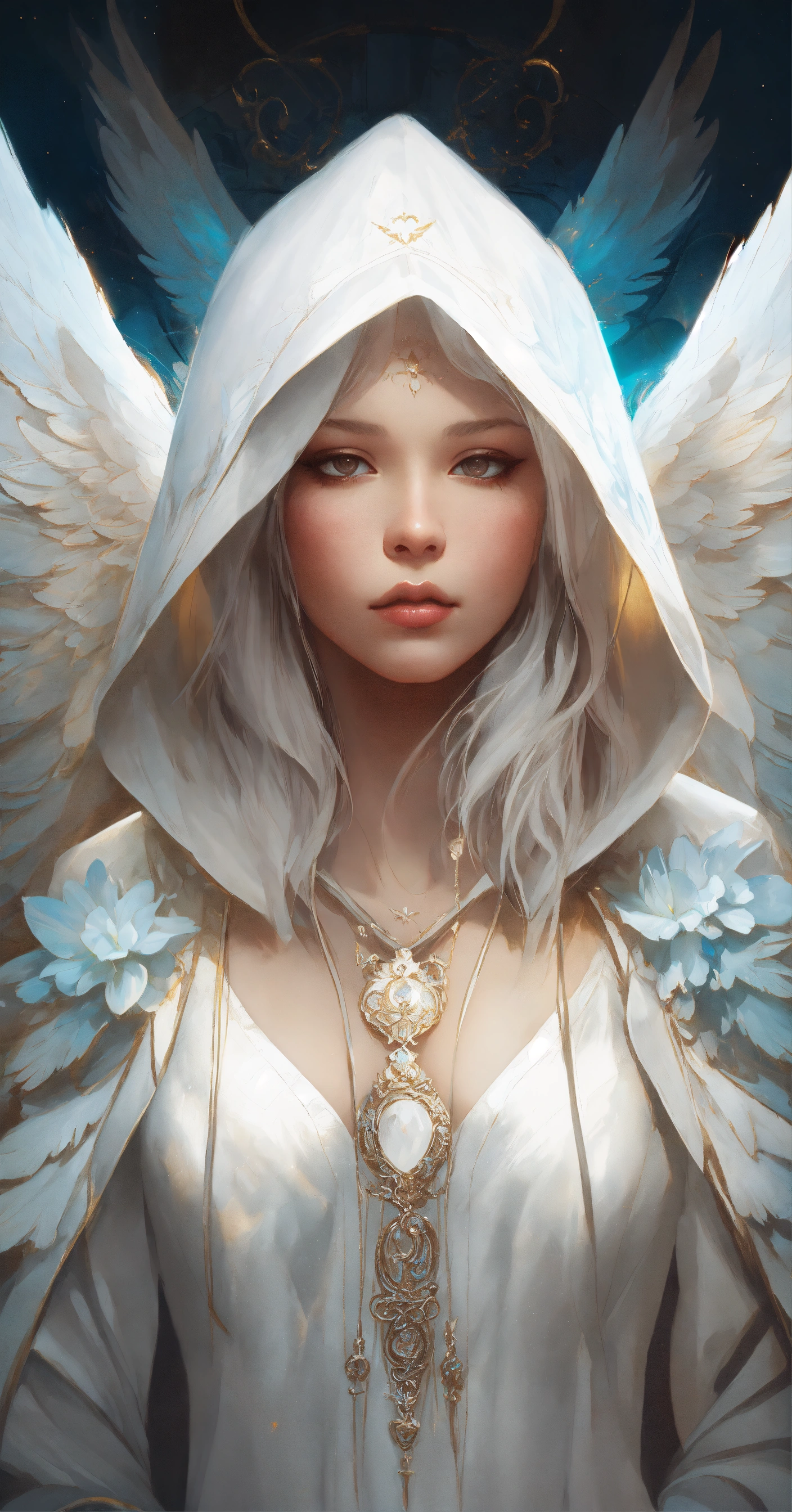 Lexica - A beautiful portrait of a beautiful white hooded female angel ...