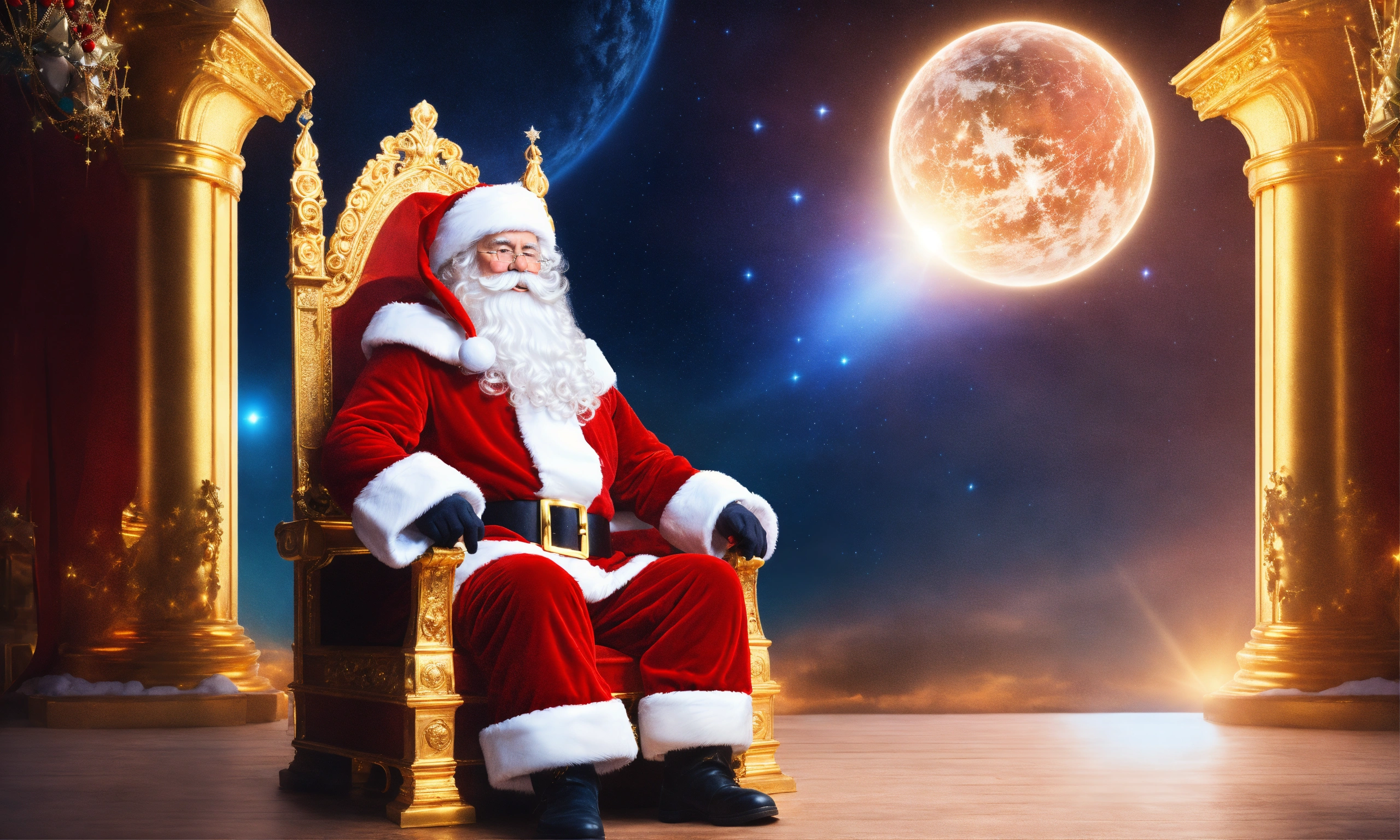 Lexica - Santa Claus sitting on a king's golden throne, with the planet ...