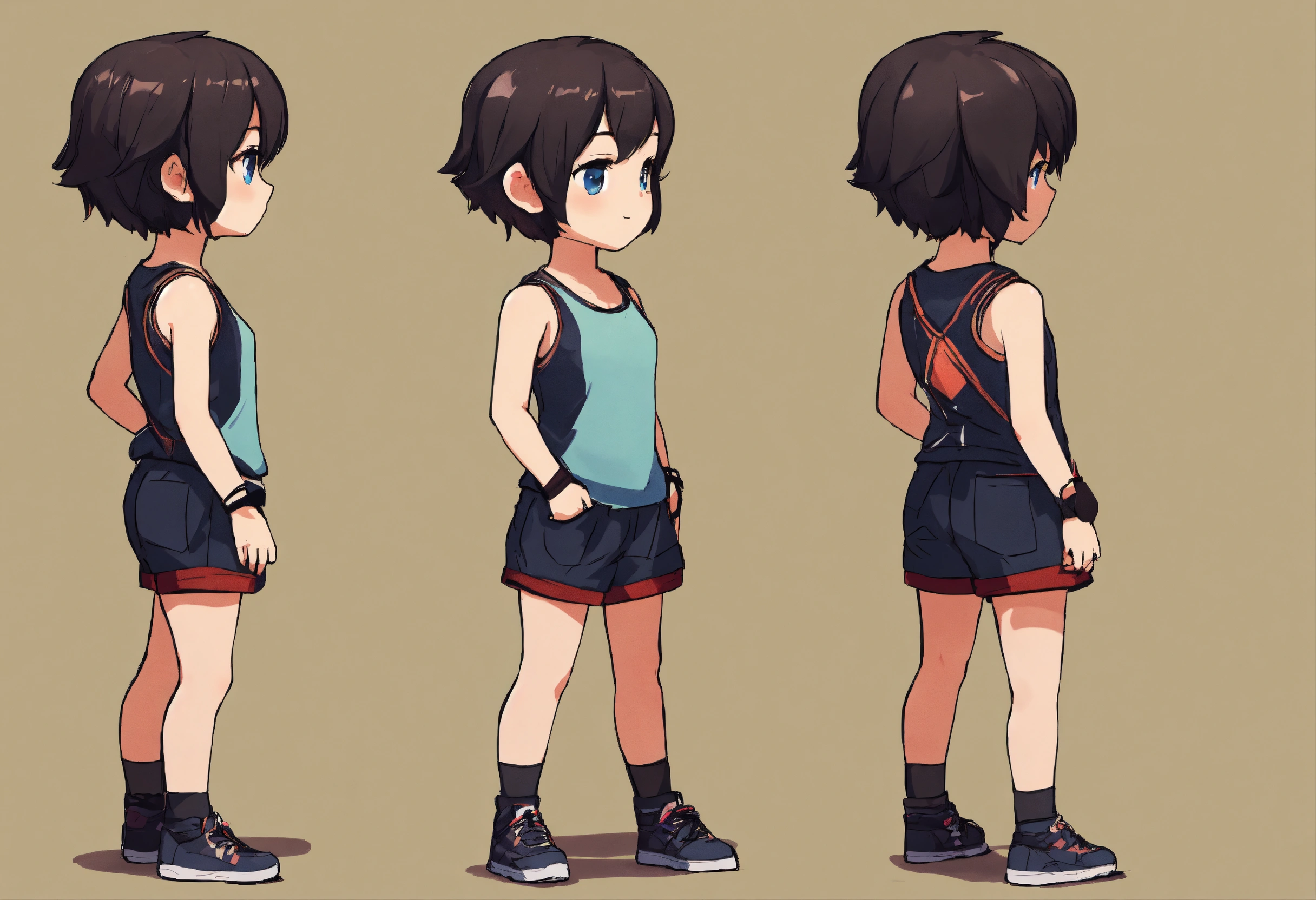 Lexica - Short haired girl wearing tank top and shorts, walking, game ...