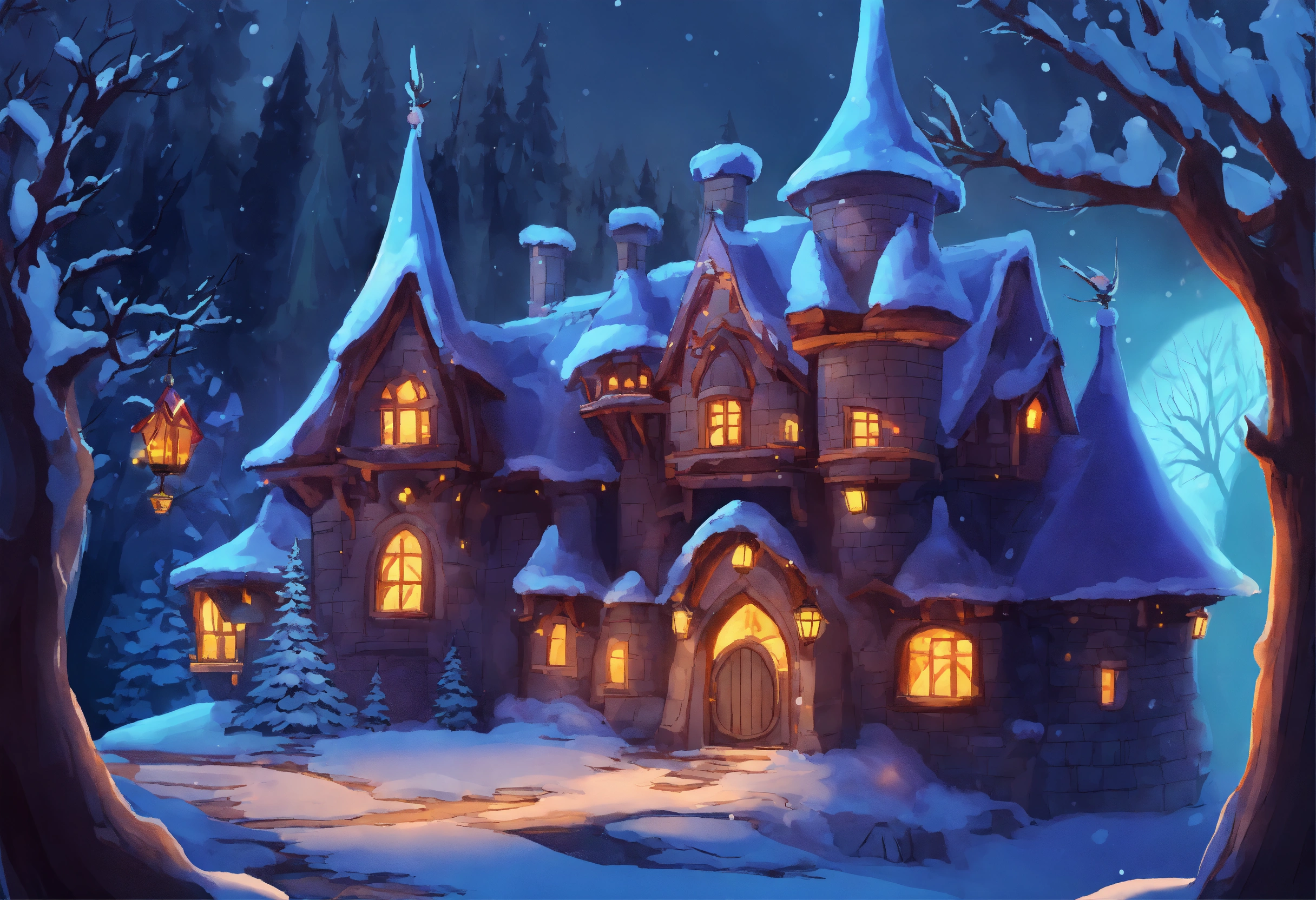 Lexica - Cartoon fairy taie style image castle of witch with dark ...
