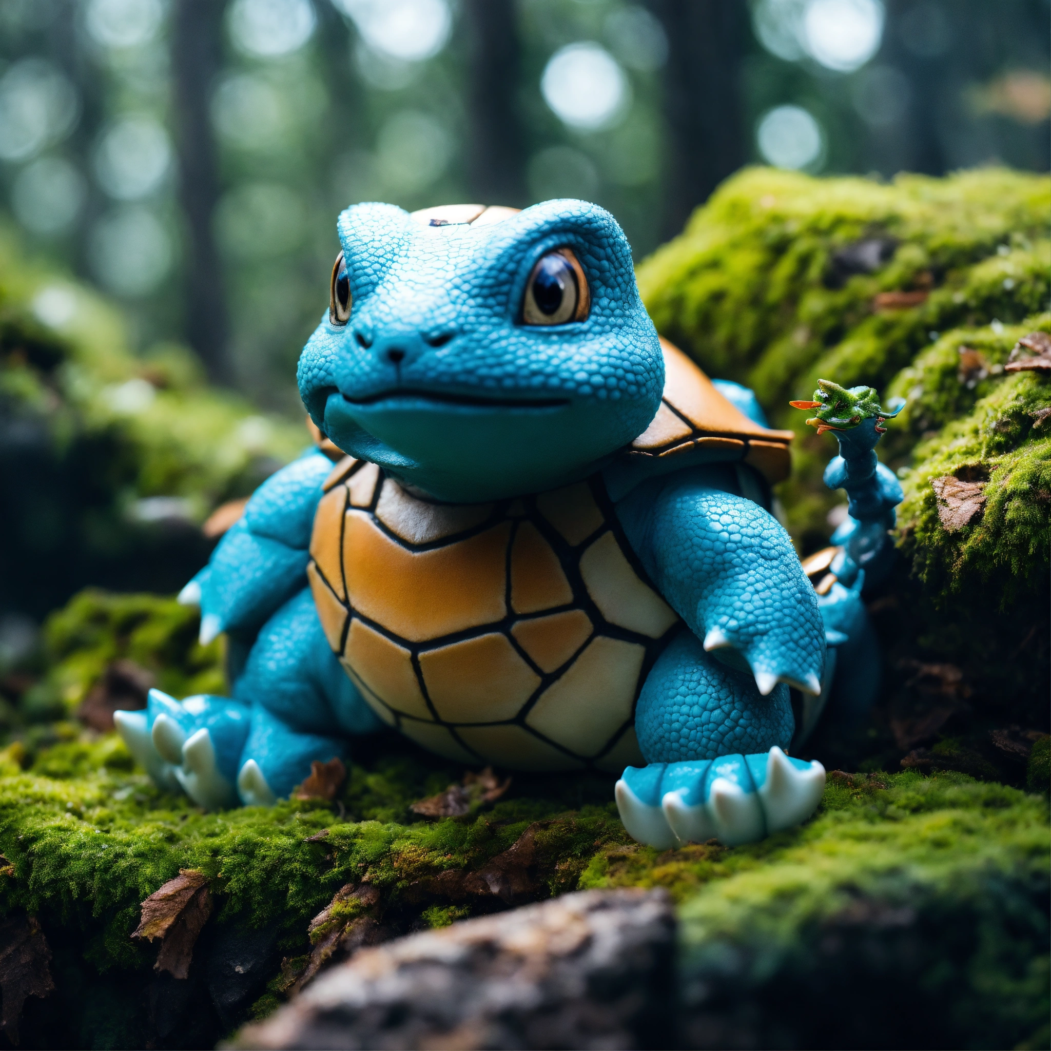 Lexica - A realistic blastoise animal among the trees, forest lake ...