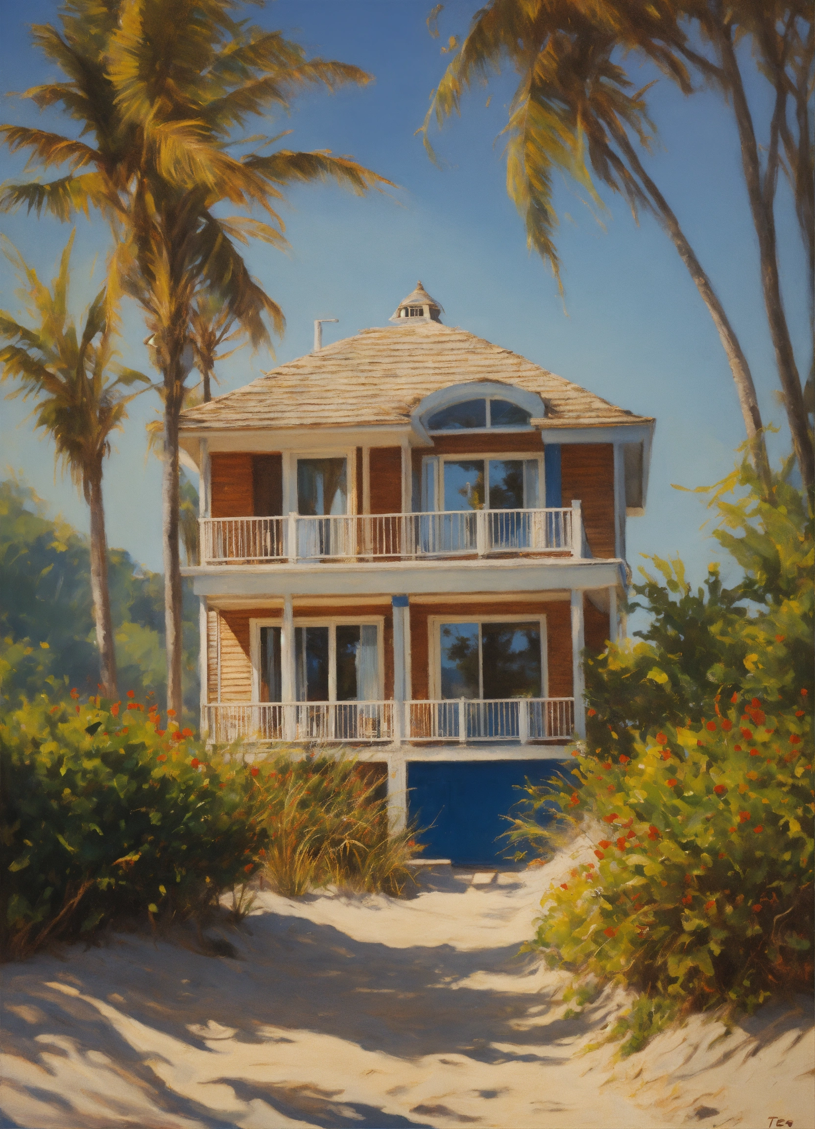 Lexica - Beach house, realistic, sunny day, Wayne Tebo