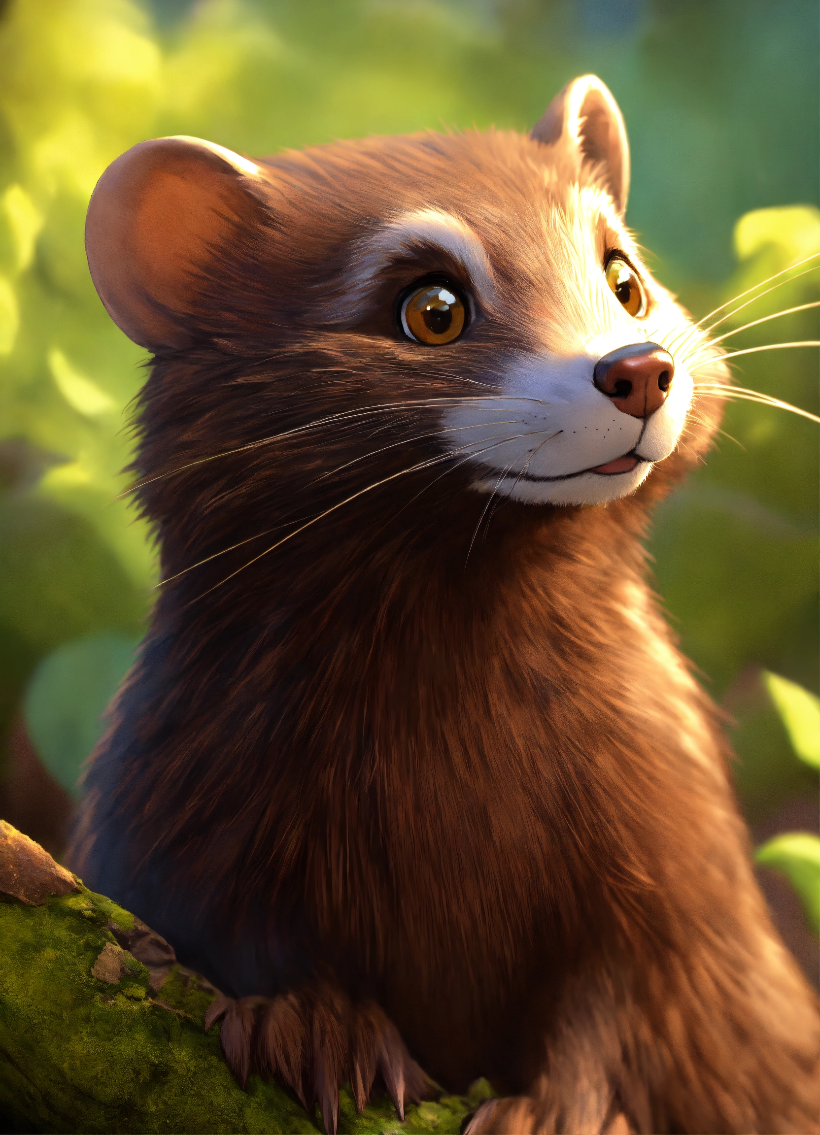 Lexica - Mink, animated, cartoon, up close