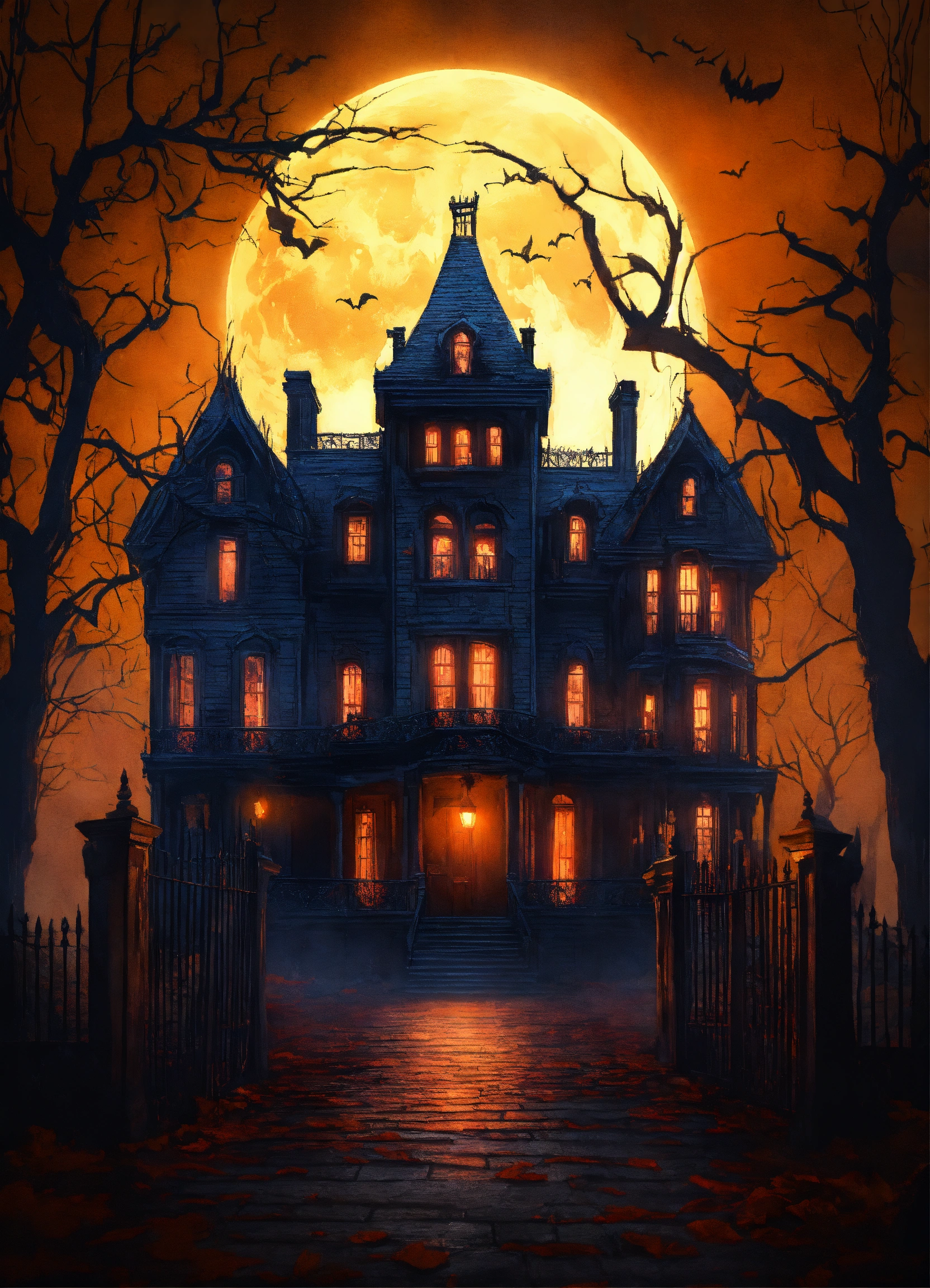 Lexica - Scary and spooky mansion and dreadful atmosphere in moonless night