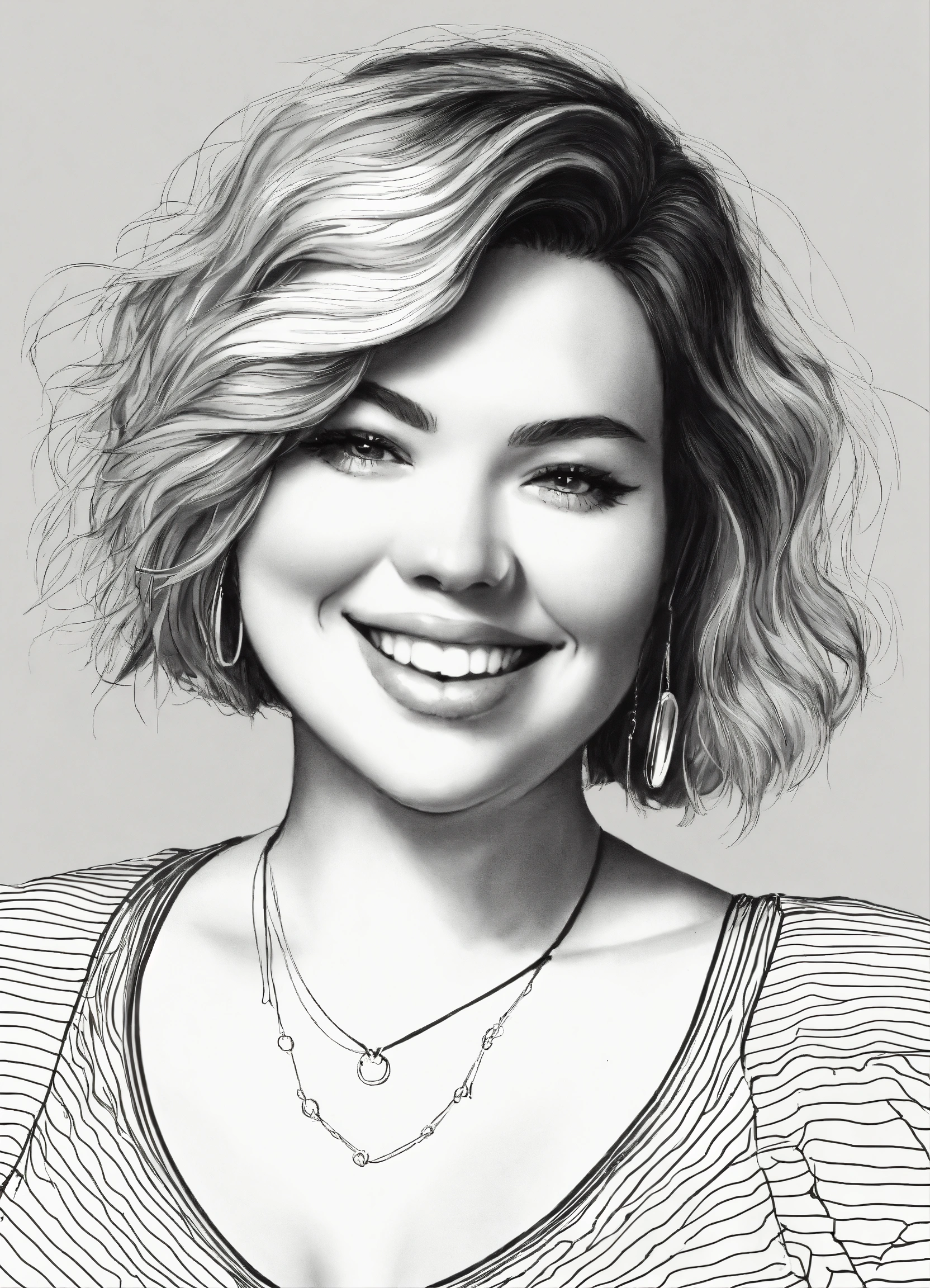 Lexica - Black and white line drawing, plus size woman, with a bob ...