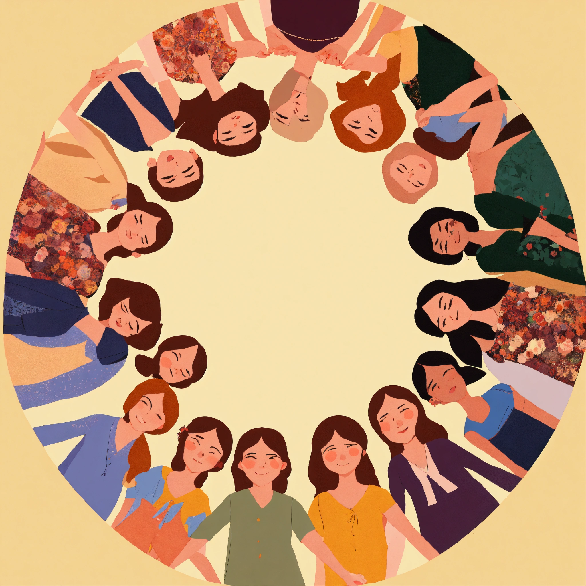 Lexica - Illustration of 8 caucasian women, holding each other's hands ...