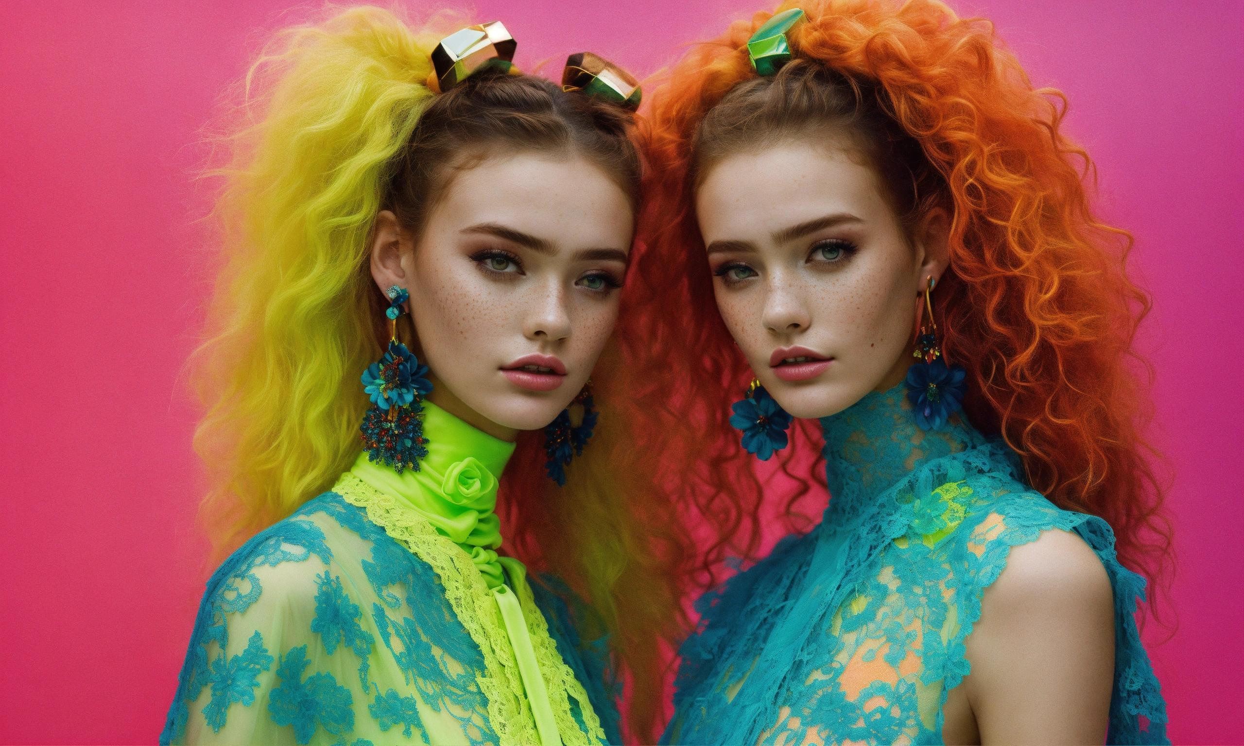 Lexica - Two girls magazine cover, in a fashion outfit1.3, freckles ...