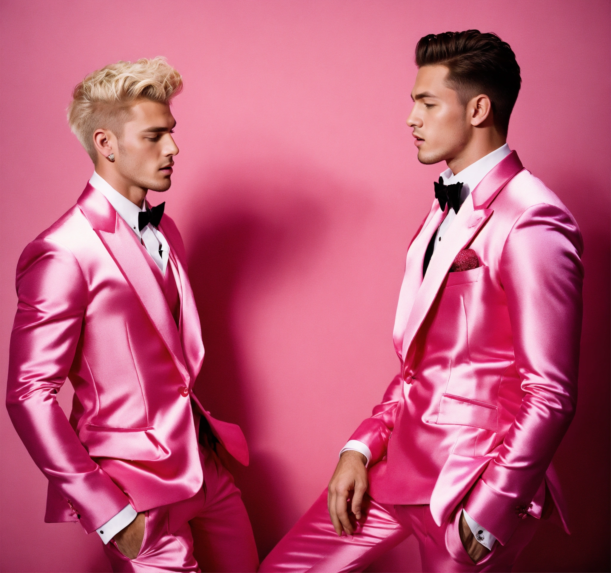 Lexica - Two young male blonde singers in satin pink vested suit ...