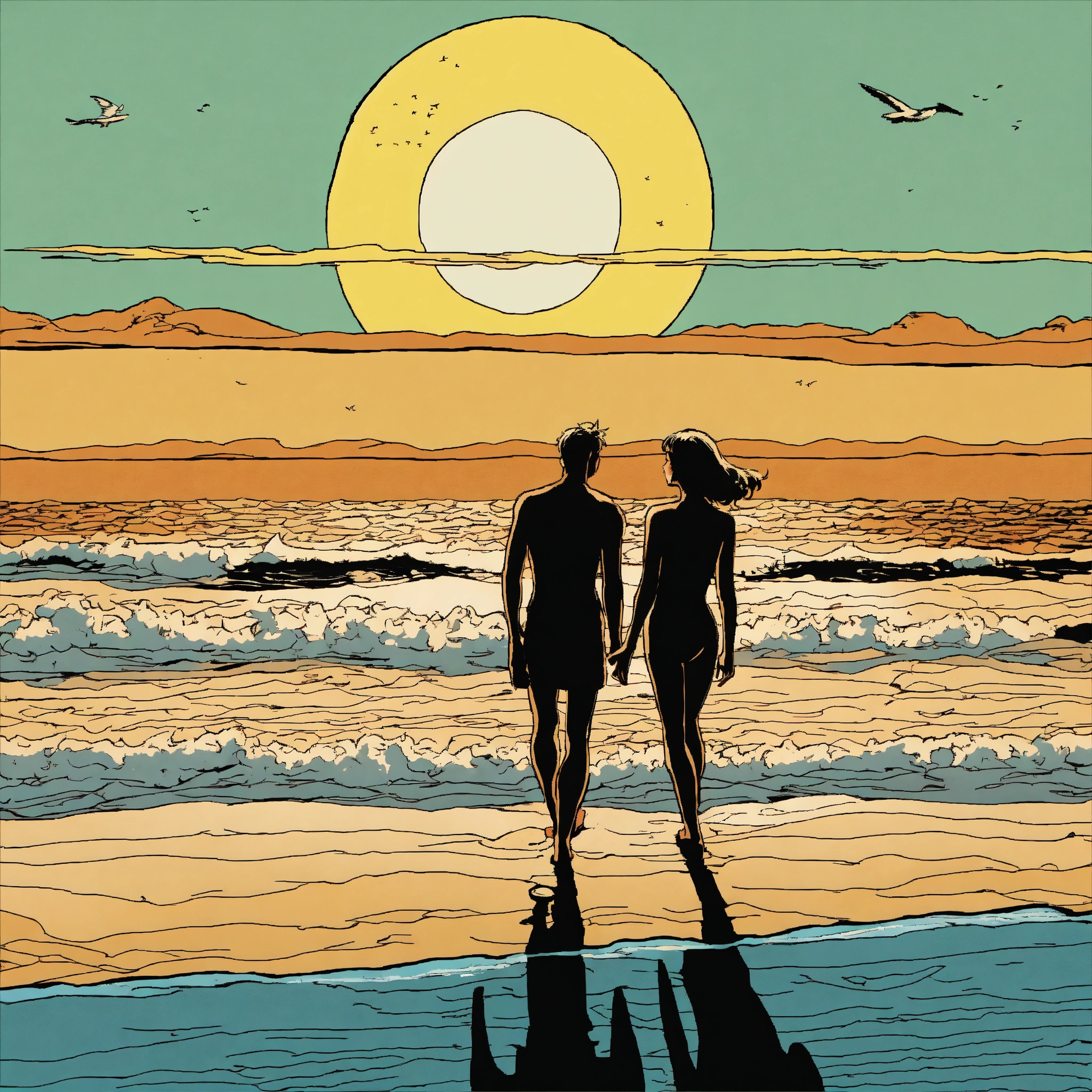 Lexica - Pen and ink, illustrated by hergé, a close up of loving couple ...