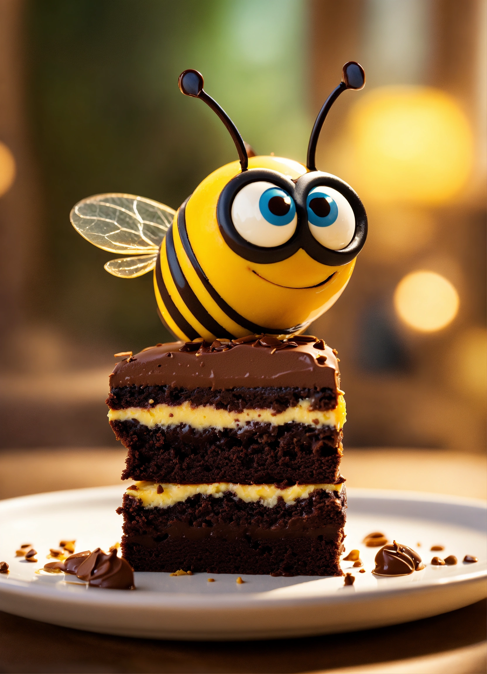 Lexica - A 3D full body pixar bee flying up a beautiful brownie of ...