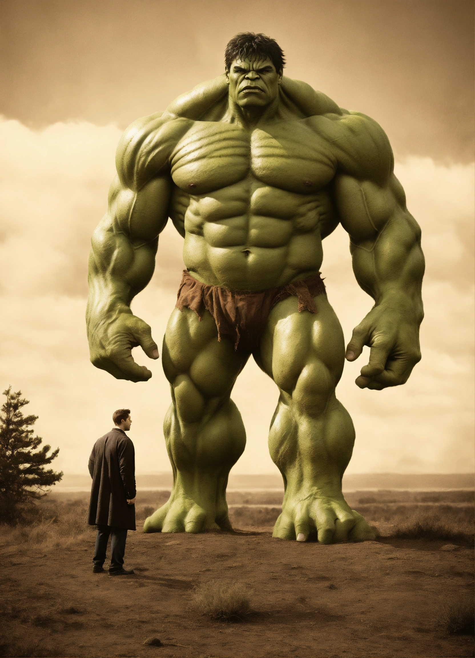 Lexica - Young man standing next to a giant hulk, in the style of ...