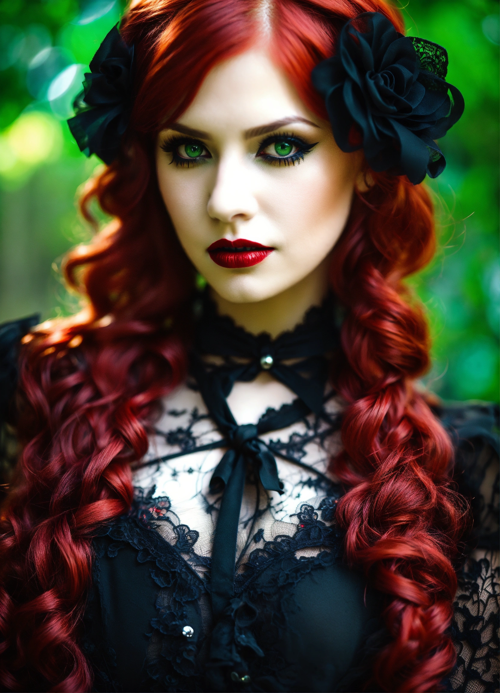 Lexica - Beautiful red haired gothic vampire girl, braided hair, big ...