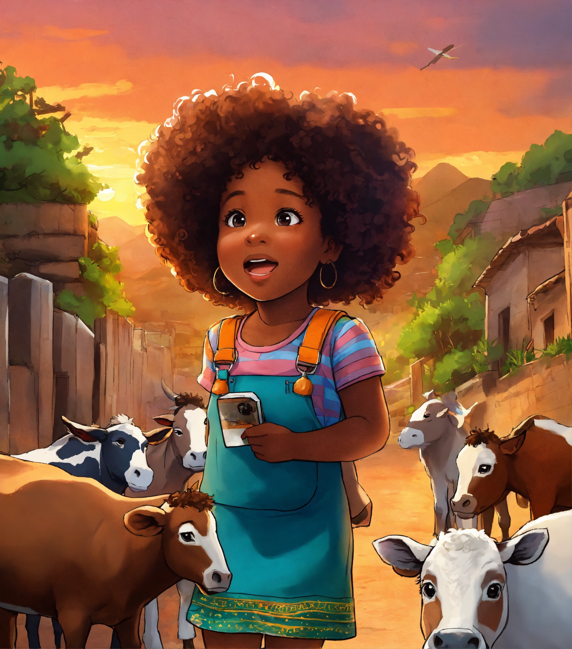 Lexica - A funny cartoon 3-year-old Caribbean girl with curly afro hair ...
