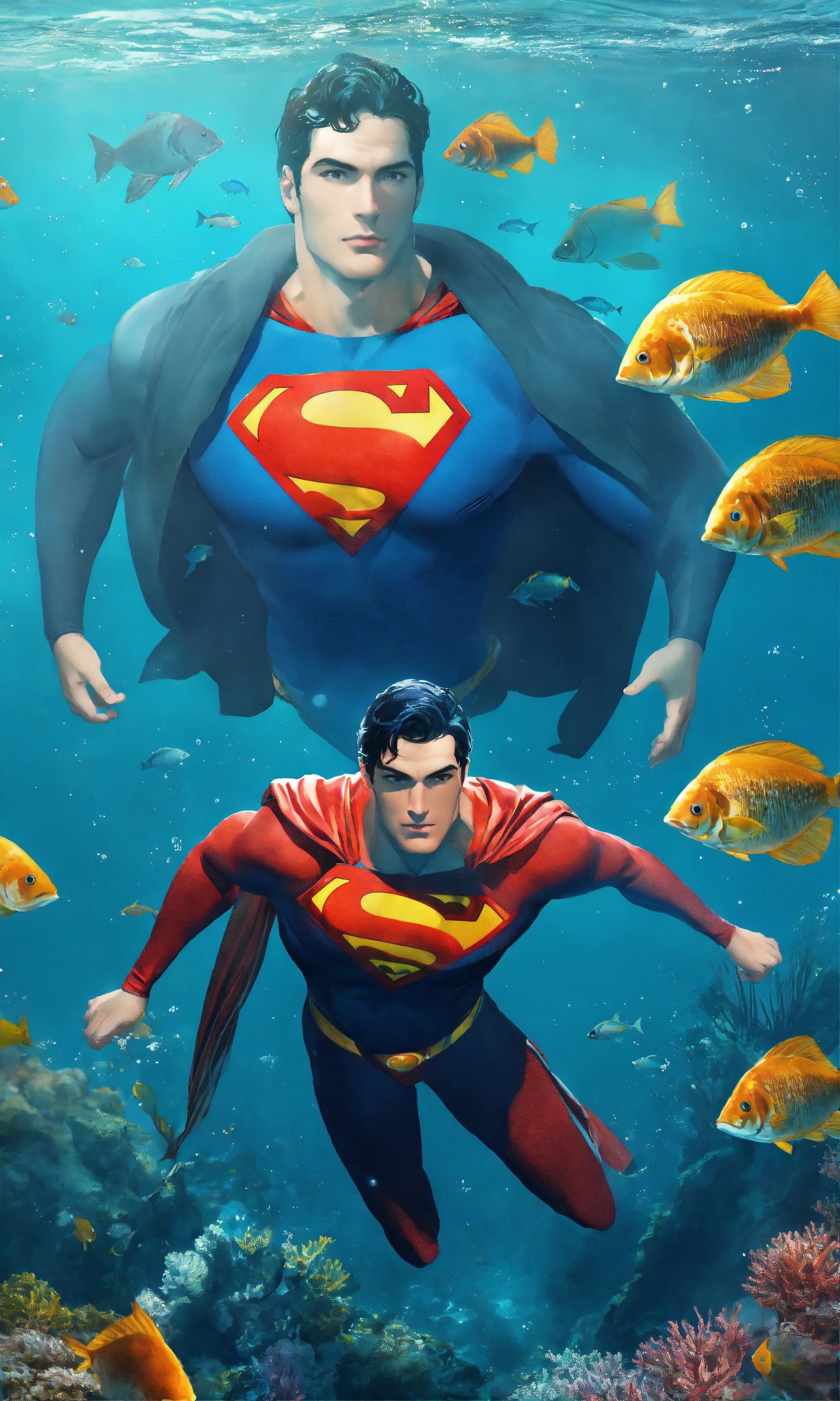 Lexica - Superman swimming with fish underwater in the ocean, nature ...